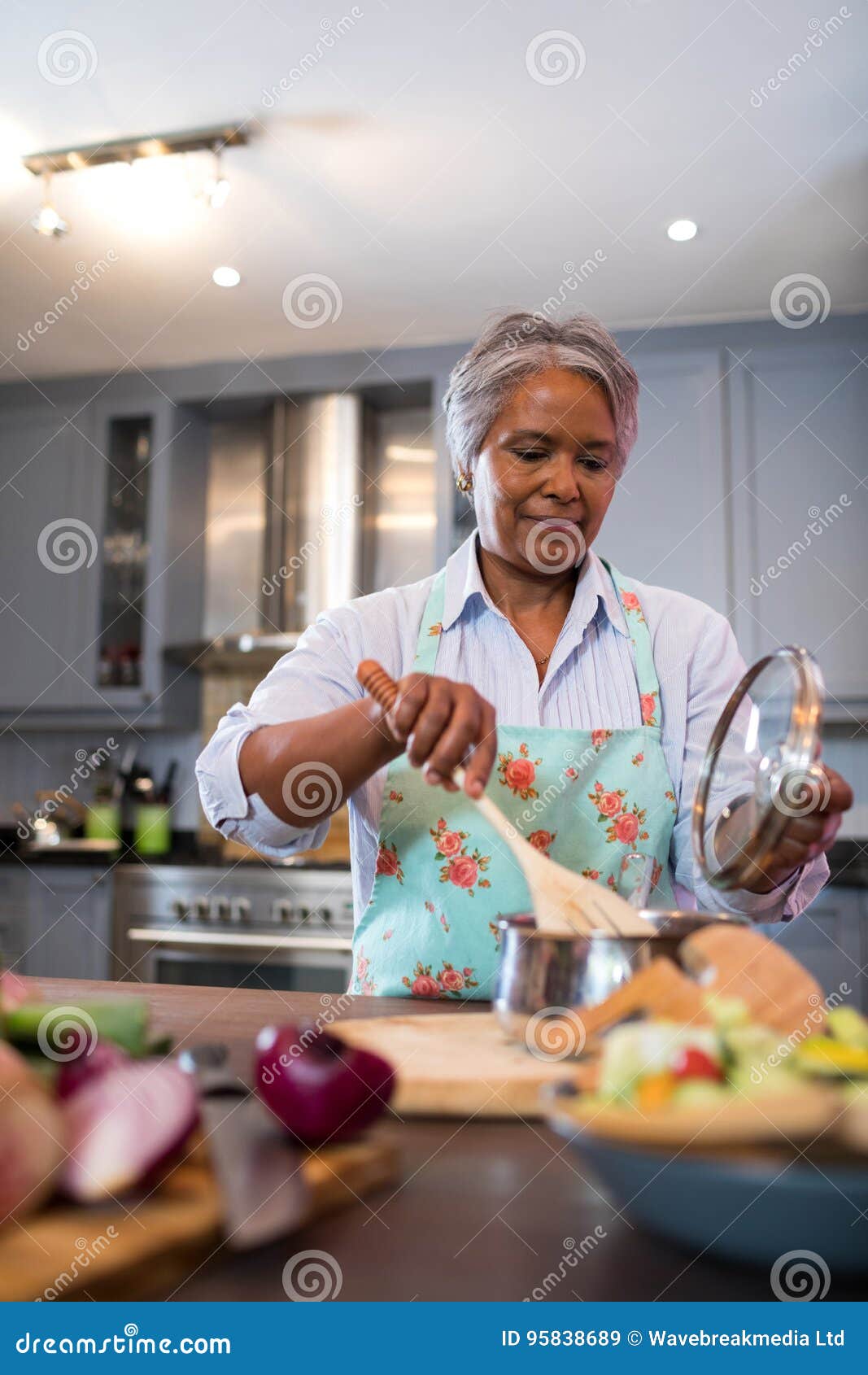 Senior Woman Making Food in Kitchen Stock Image - Image of leisure ...