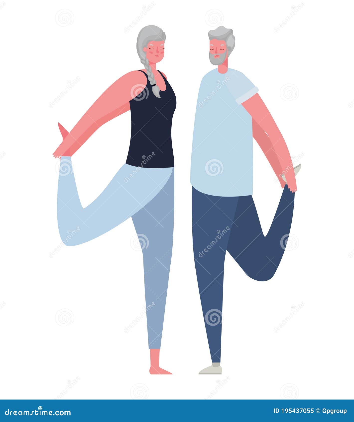 Senior Woman And Man Cartoons Stretching Vector Design Stock Vector