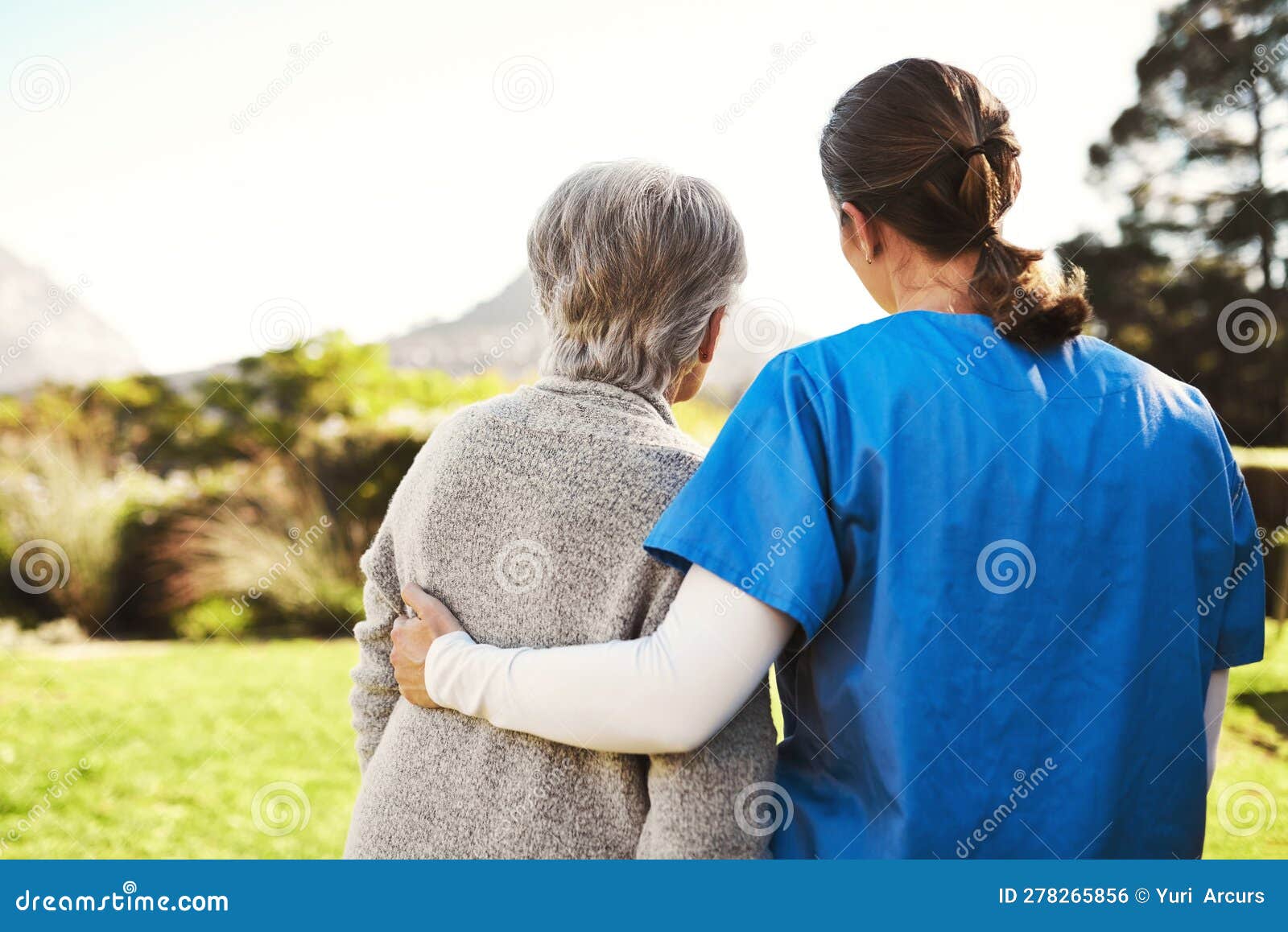 Senior Woman Nurse And Hug In Healthcare Life Insurance Or Support
