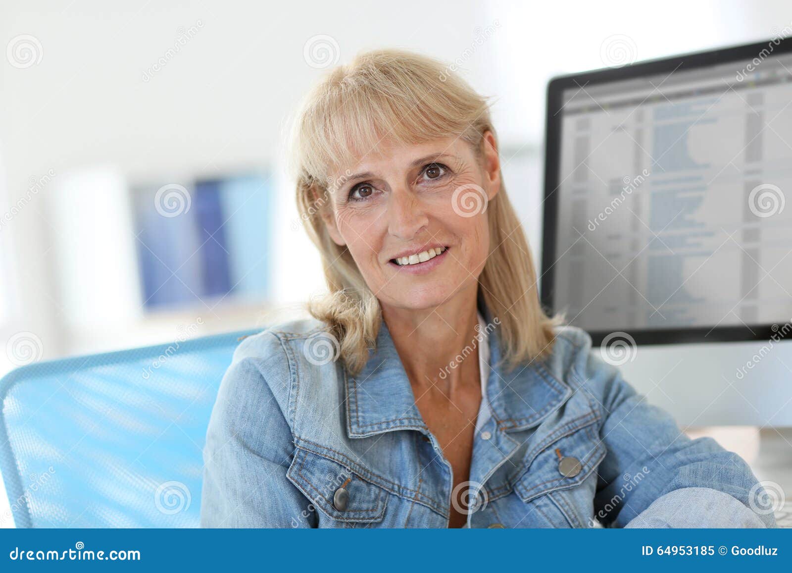 Senior Woman at Office Working on Computer Stock Image - Image of ...