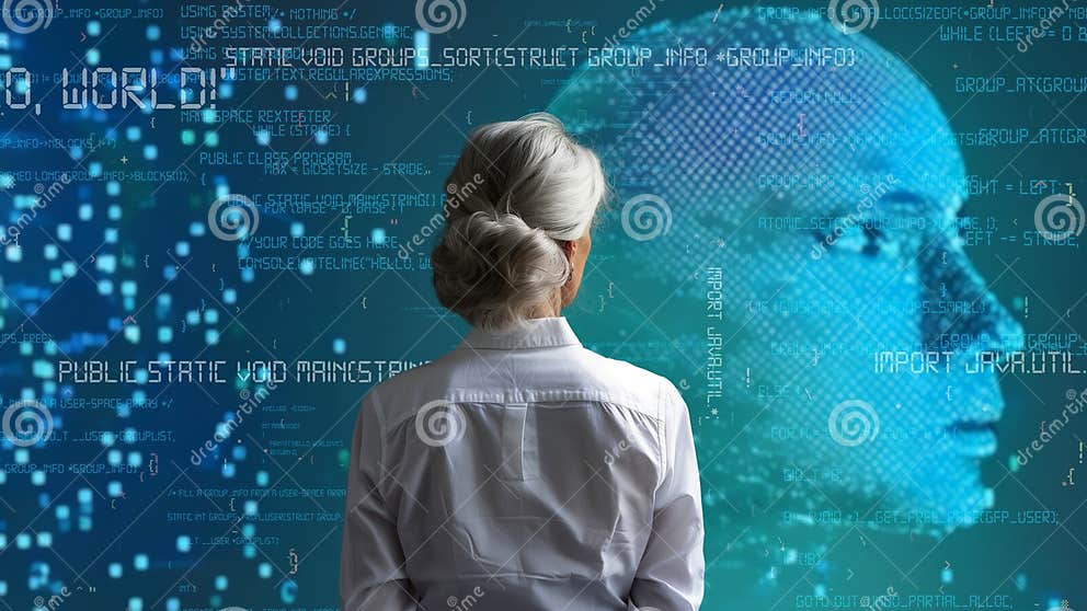 Senior Woman Programmer Engaged in LISP AI Engineering Stock Image - Image of future, concept ...