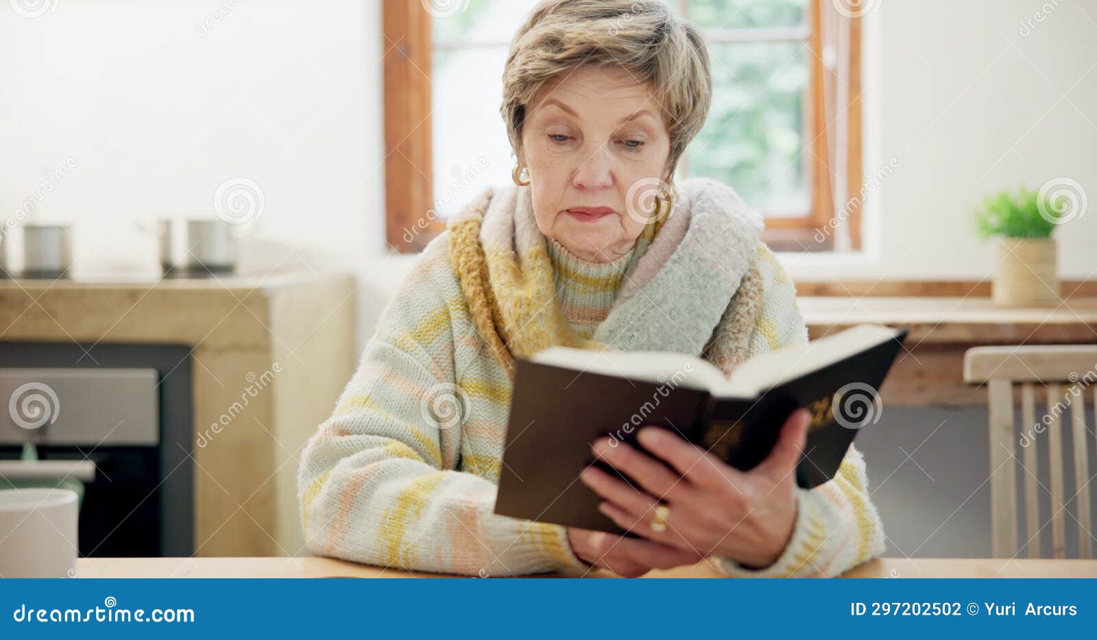 Senior Woman And Reading Bible In Home For Prayer Faith And Worship