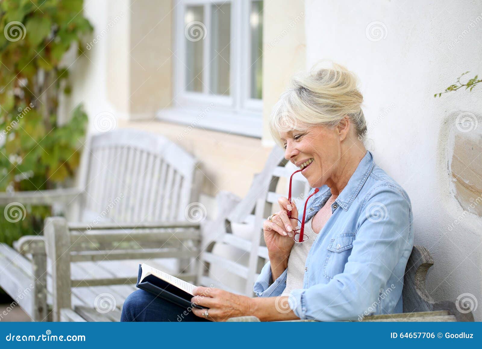 Senior Woman Reading Book Enjoying Stock Photo - Image of profile ...
