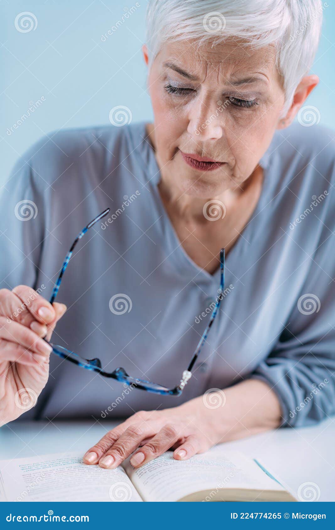 Senior Woman a Reading Book. Vision Loss Problems Stock Image - Image ...
