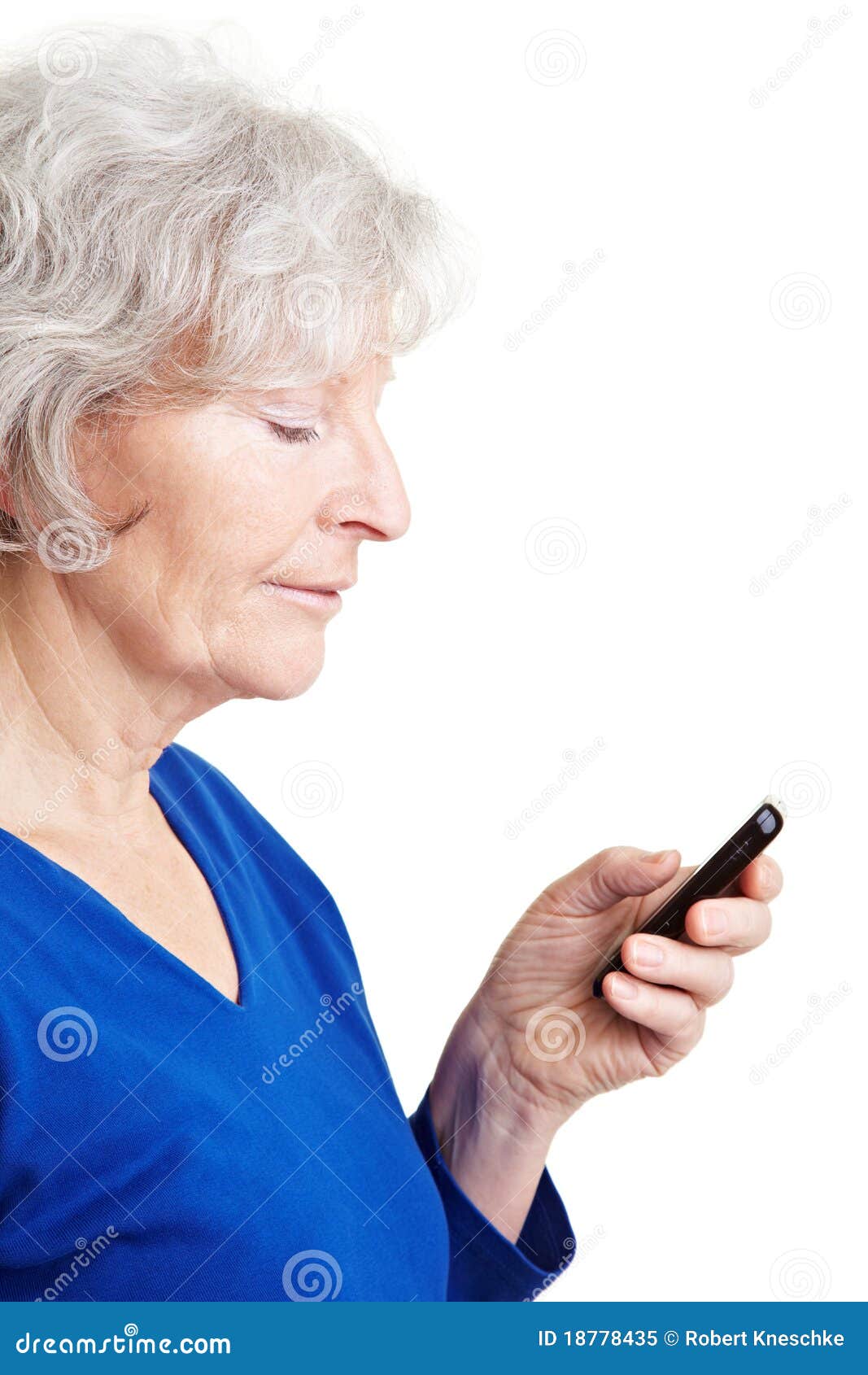Senior Woman Reading Text Message Stock Image - Image of satisfaction ...