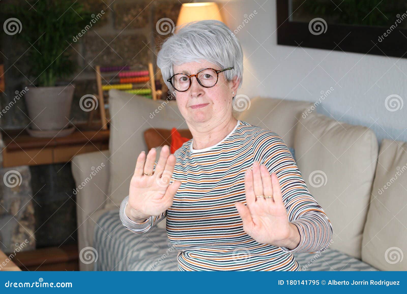 Senior Woman Rejecting with Hand Gesture Stock Image - Image of problem ...