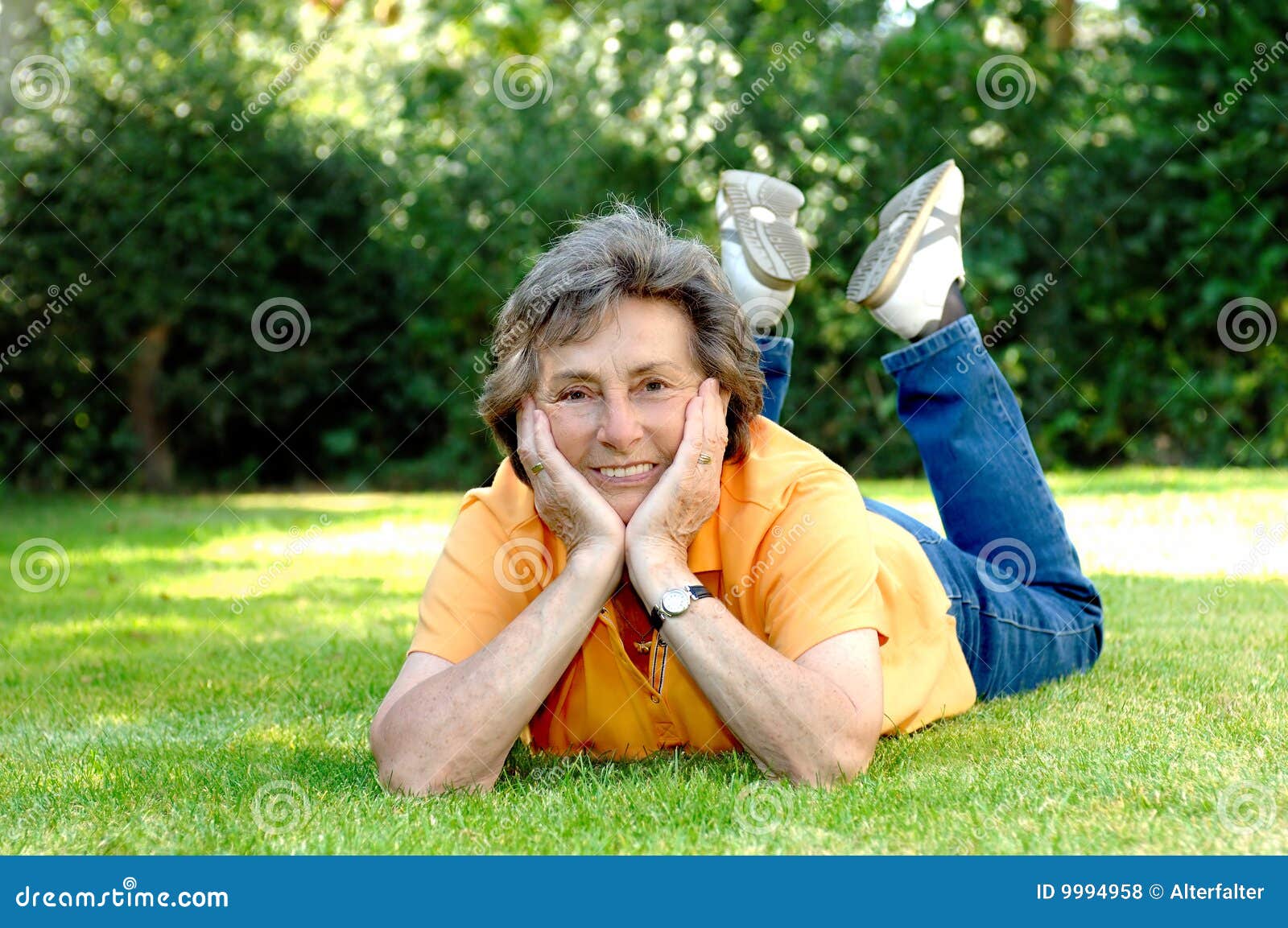 Senior Woman Rest on a Meadow Stock Photo - Image of relaxation ...