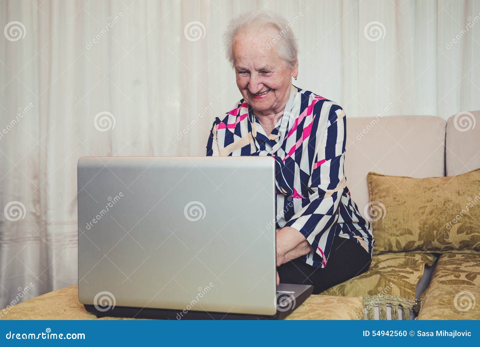 Senior Woman Smiling and Using Laptop Stock Photo - Image of enjoyment ...