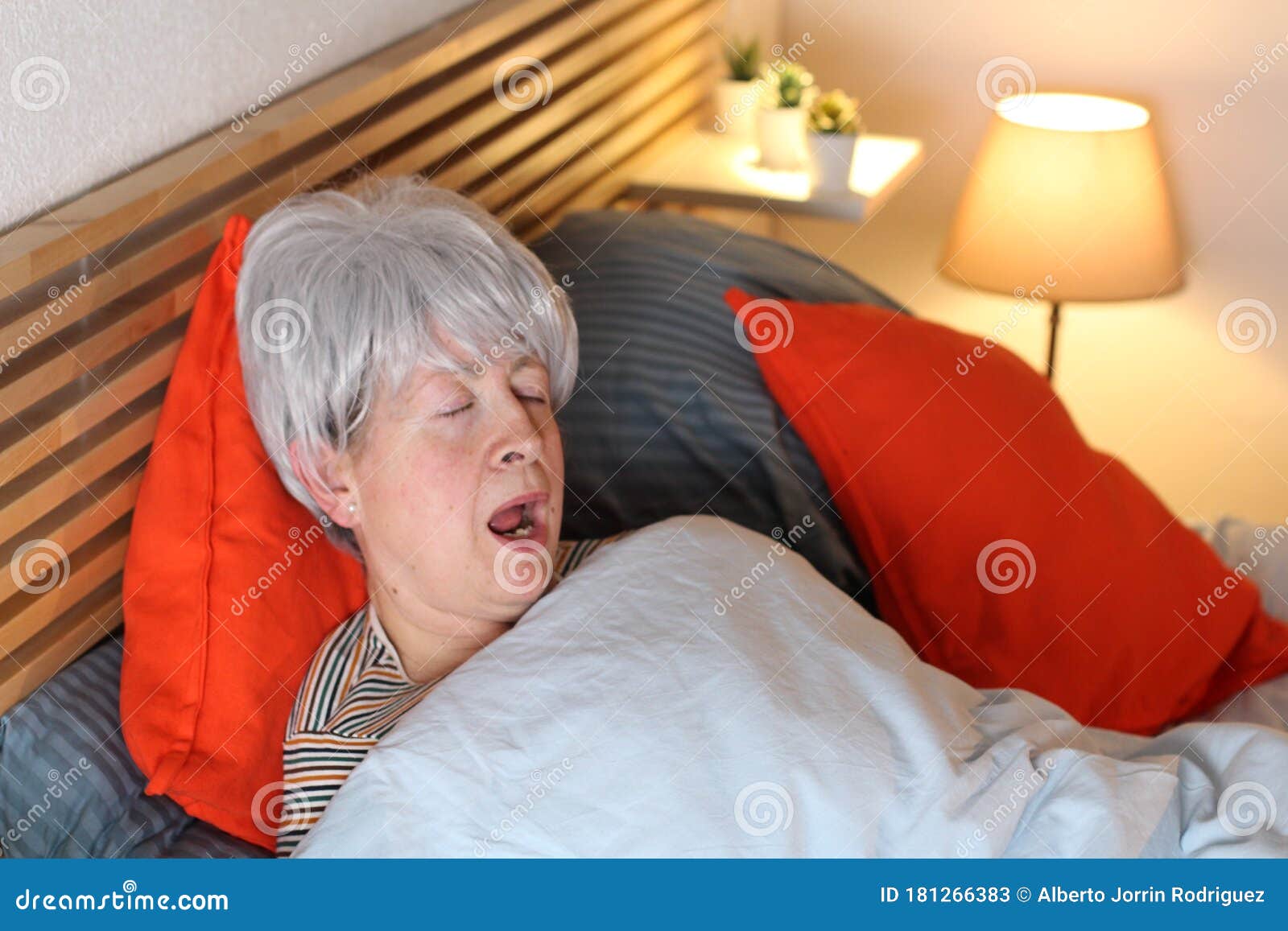 Senior Woman Snoring in Bed Stock Image - Image of lying, aged: 181266383
