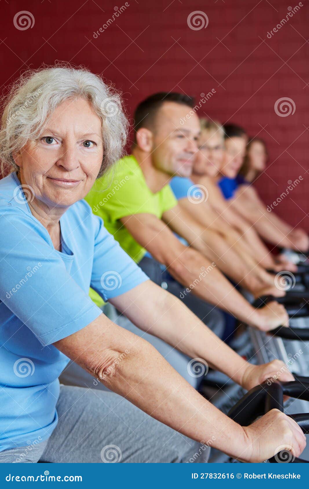 Senior Woman in Spinning Class Stock Photo - Image of bicycle, home ...