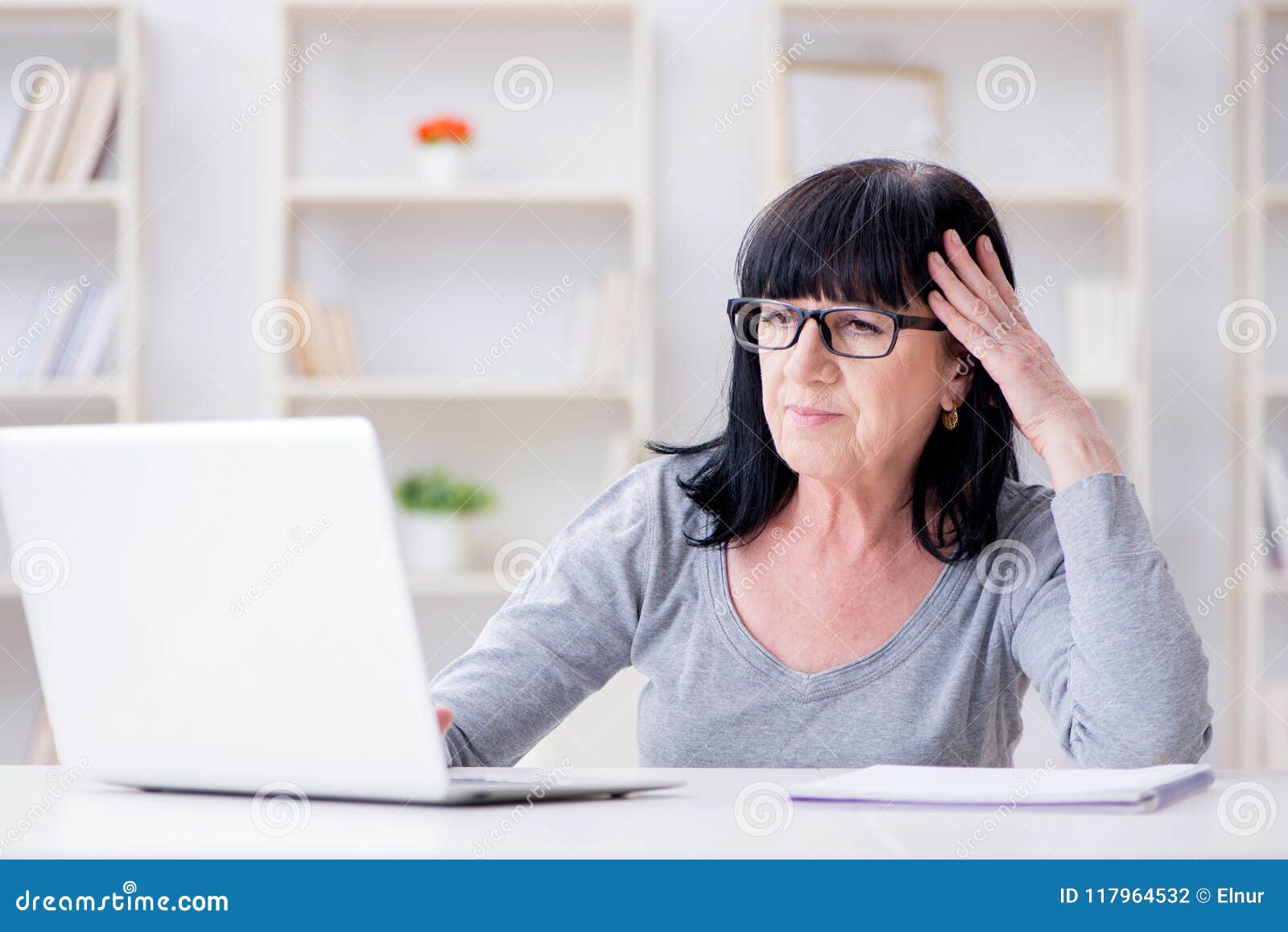 The Senior Woman Struggling at Computer Stock Photo - Image of online ...