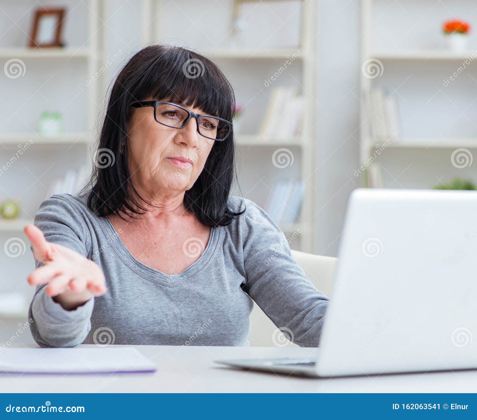 Senior Woman Struggling at Computer Stock Image - Image of computer ...