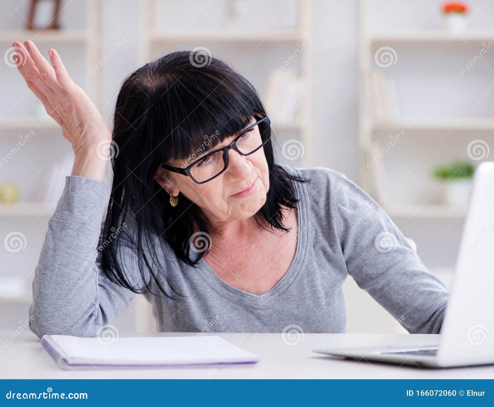 Senior Woman Struggling at Computer Stock Photo - Image of office ...