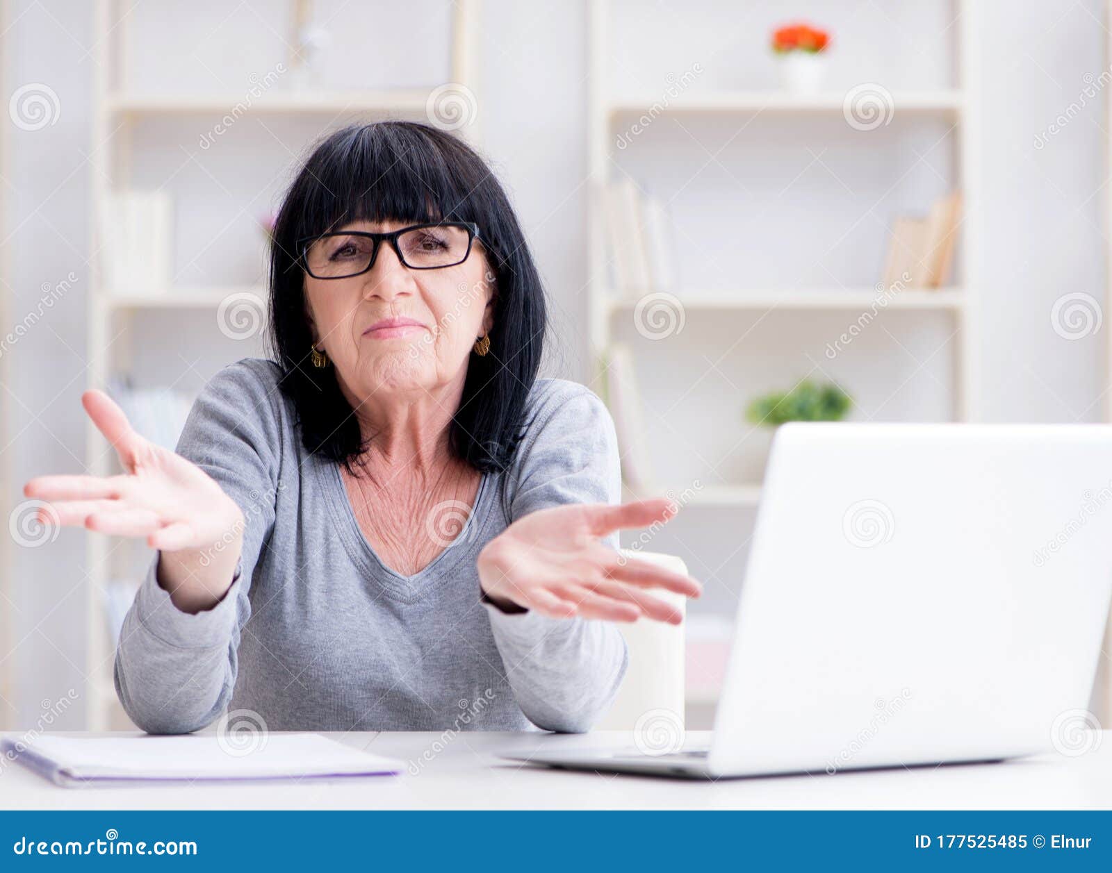 Senior Woman Struggling at Computer Stock Image - Image of inclusion ...