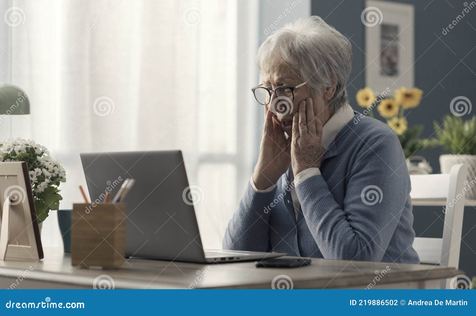 Senior Woman Struggling with Technology Stock Photo - Image of malware ...