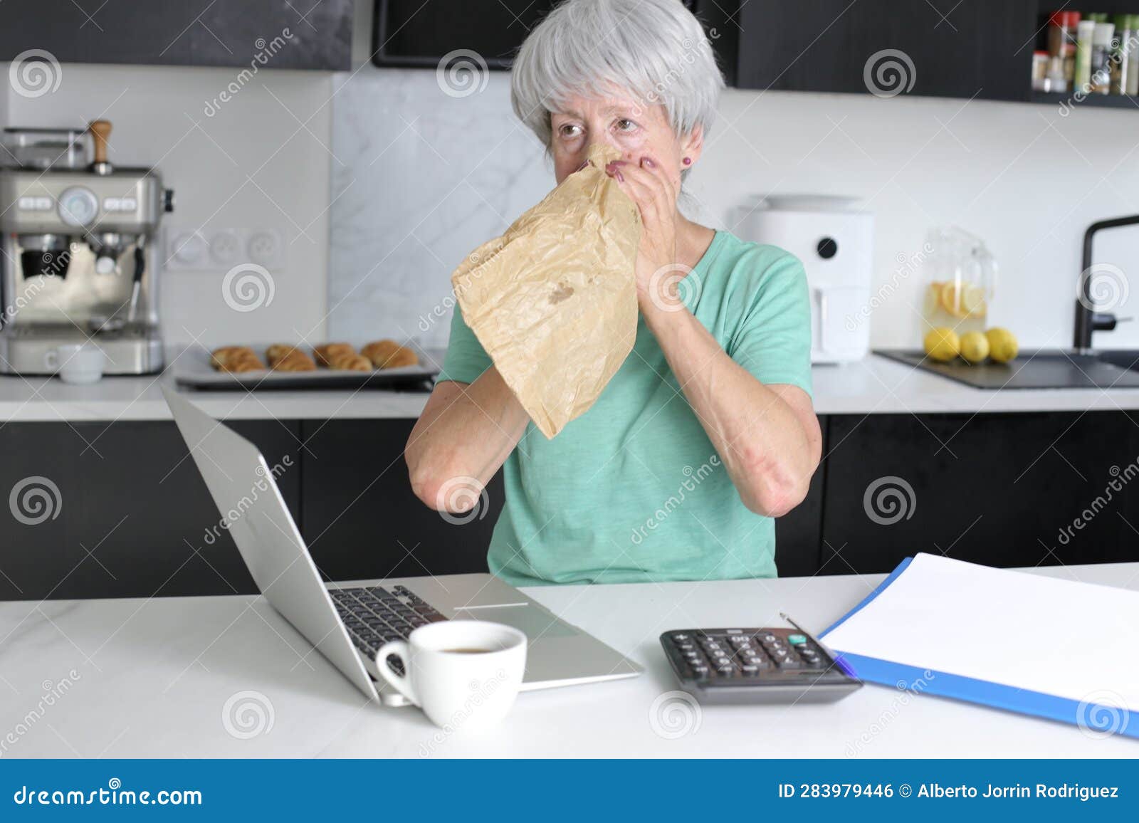 Senior Woman Suffering a Panic Attack at Home Stock Photo - Image of ...