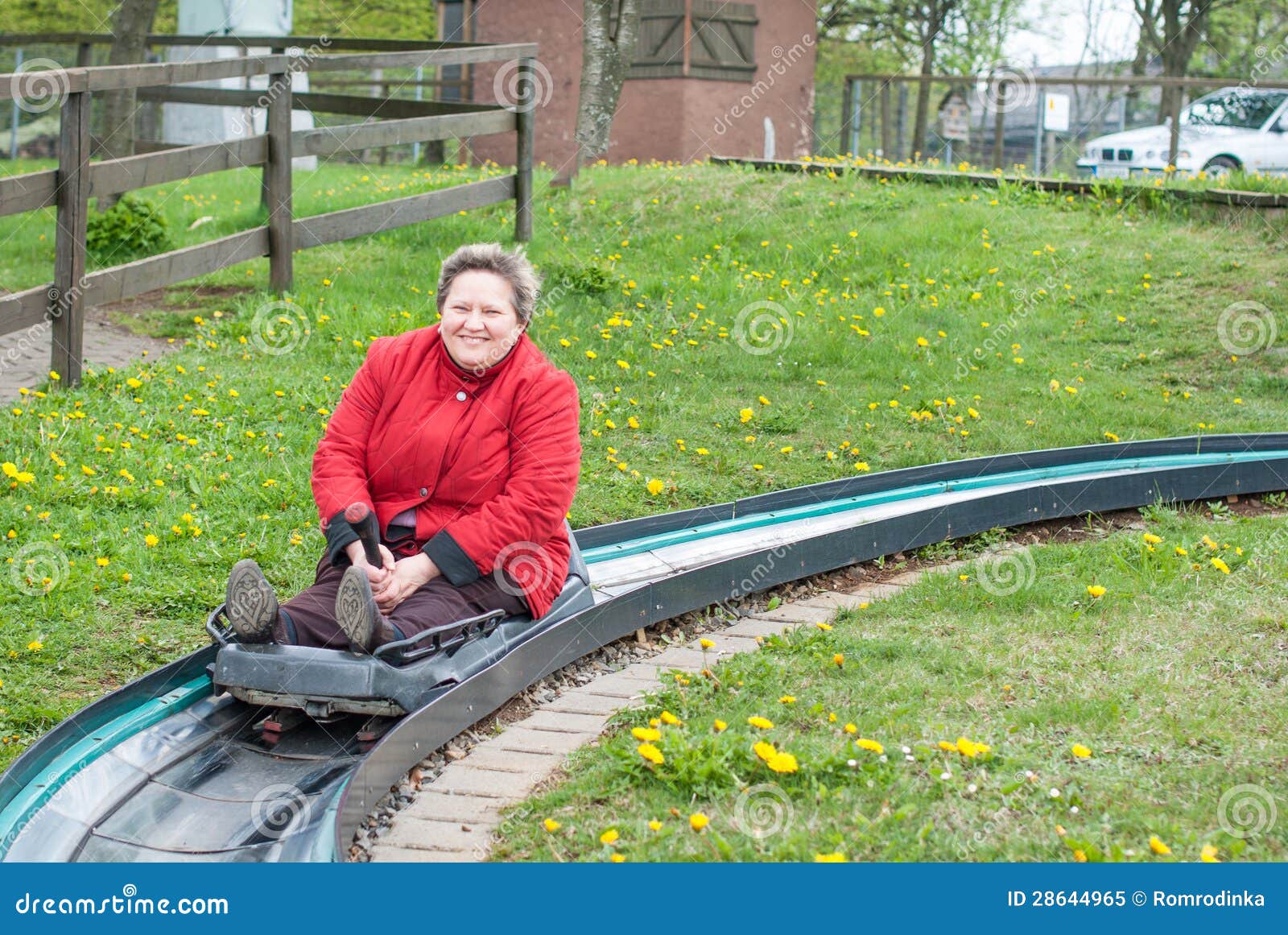 Senior Woman on Summer Sledge Run in Spring Stock Image - Image of ...
