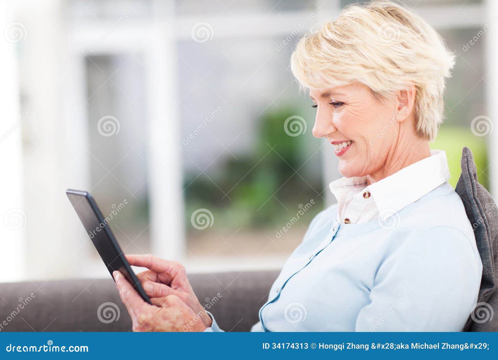 Senior Woman Tablet Computer Stock Image - Image of older, happiness ...