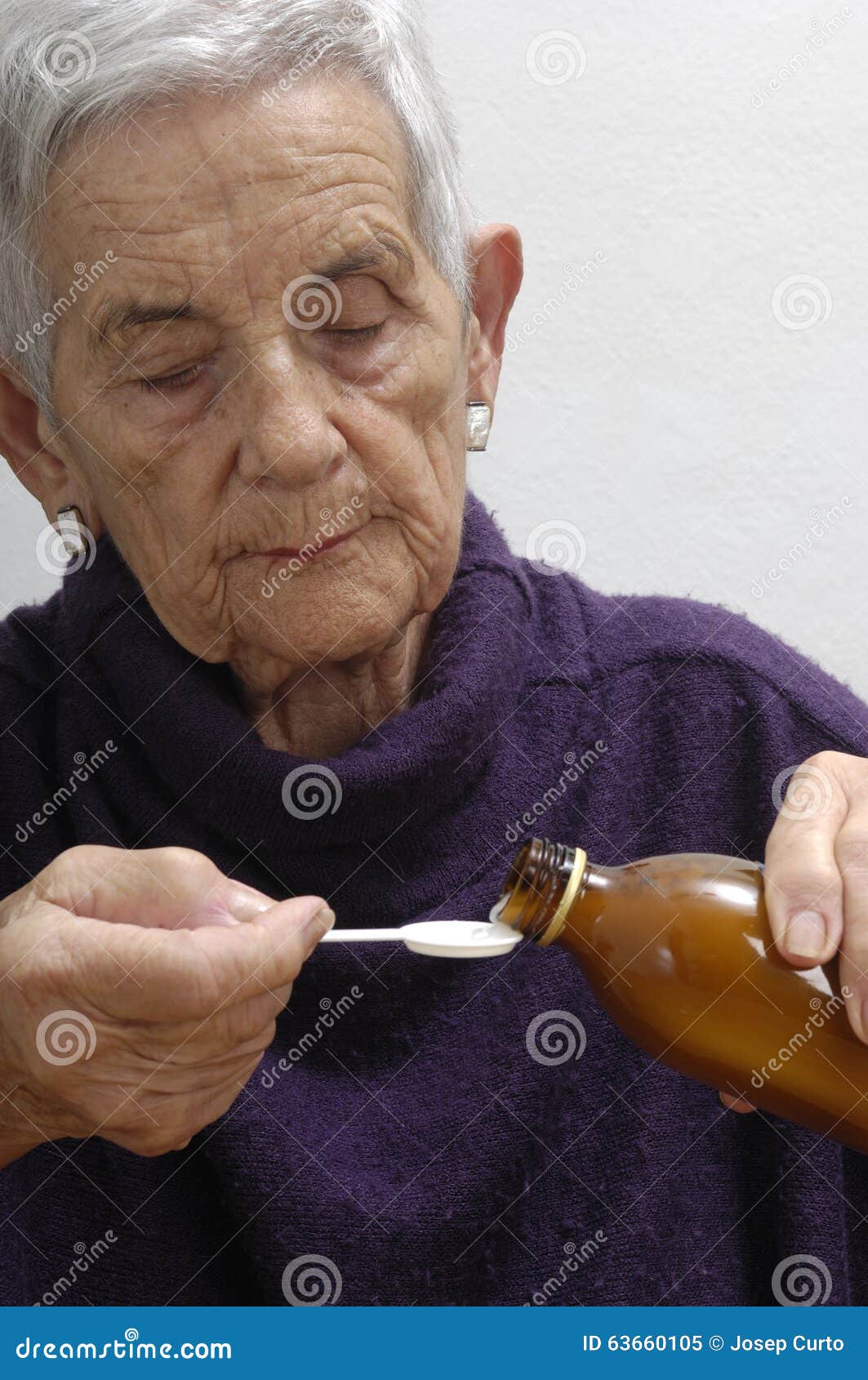 Senior woman taking syrup stock image. Image of beautiful - 63660105