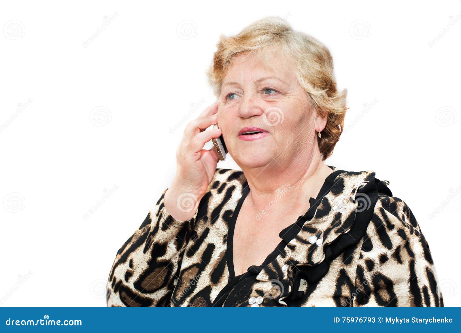 Senior Woman Talking On Mobile Phone At Home Isolated On White