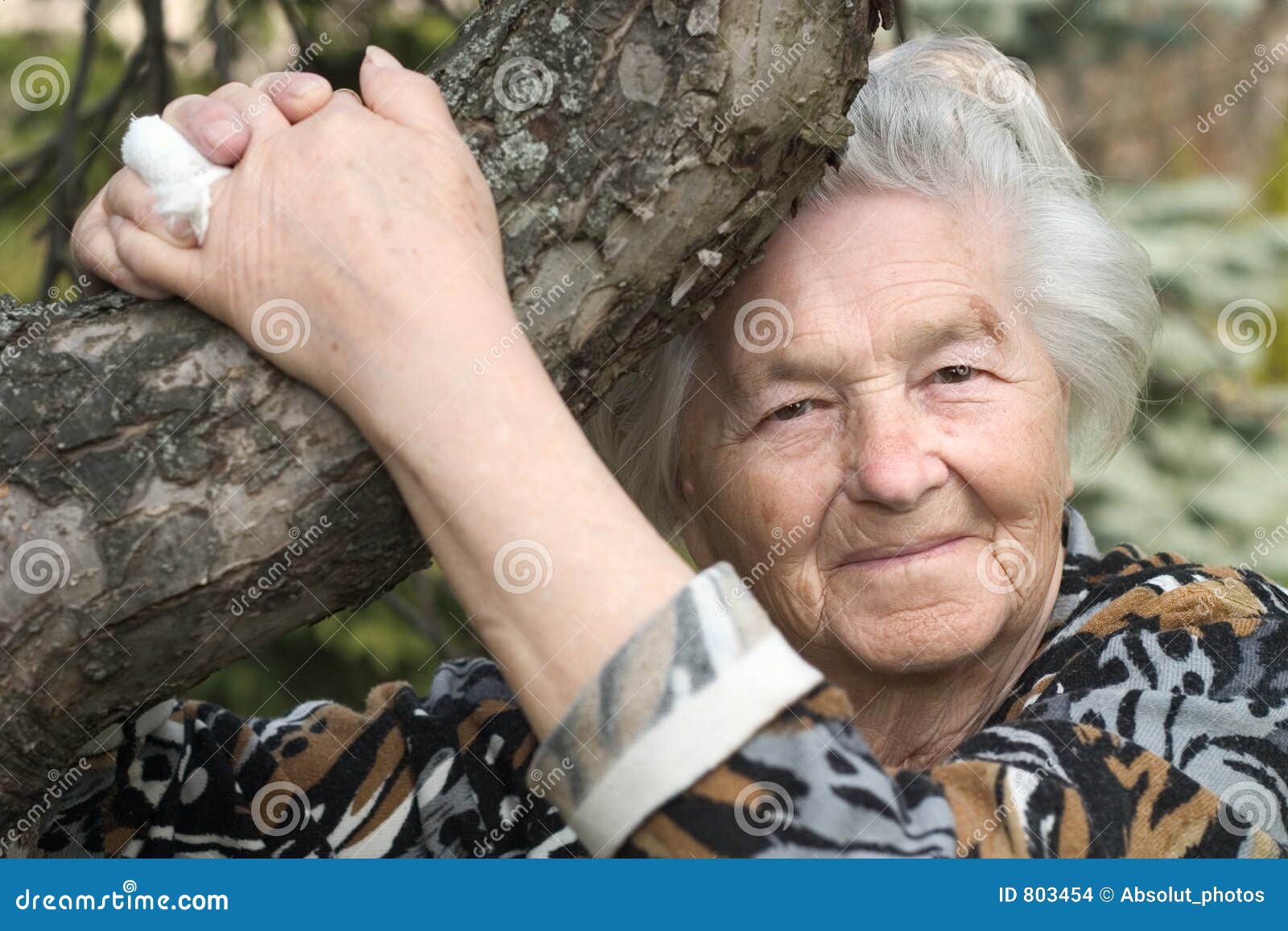 Senior woman by the tree stock photo. Image of outdoors - 803454