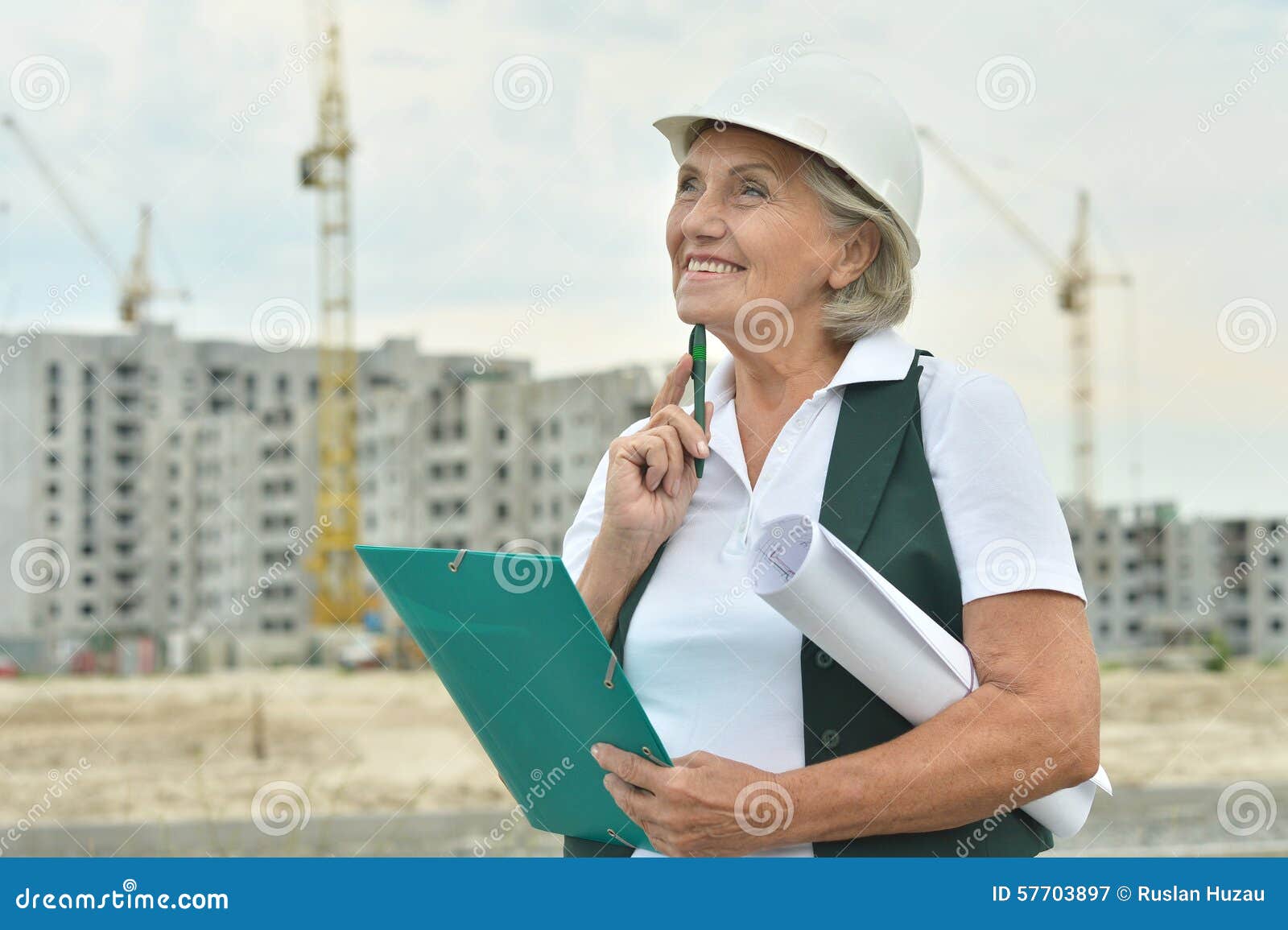 Senior Woman in Under Construction Stock Image - Image of safety ...