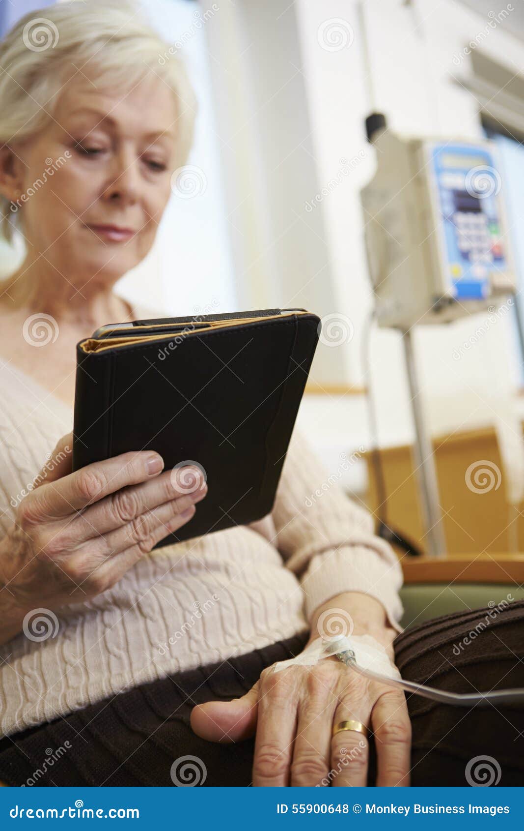 Senior Woman Undergoing Chemotherapy with Digital Tablet Stock Photo ...