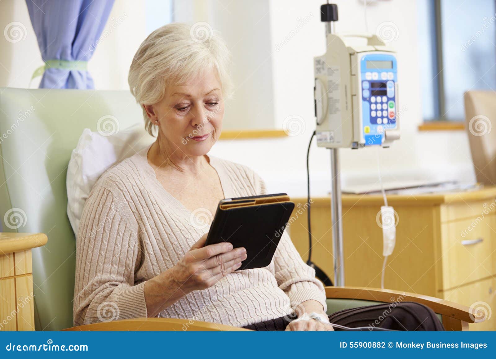 Senior Woman Undergoing Chemotherapy with Digital Tablet Stock Photo ...