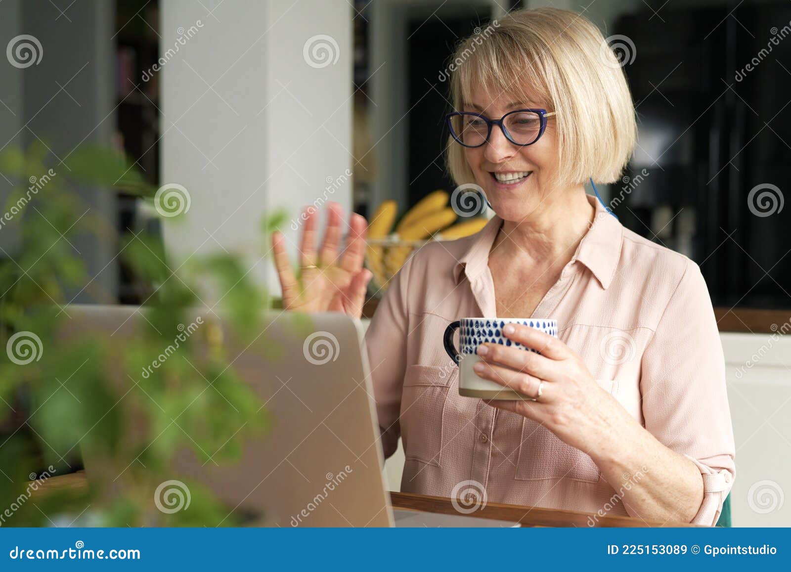 Senior Woman Using Computer at Home Stock Image - Image of coffee ...