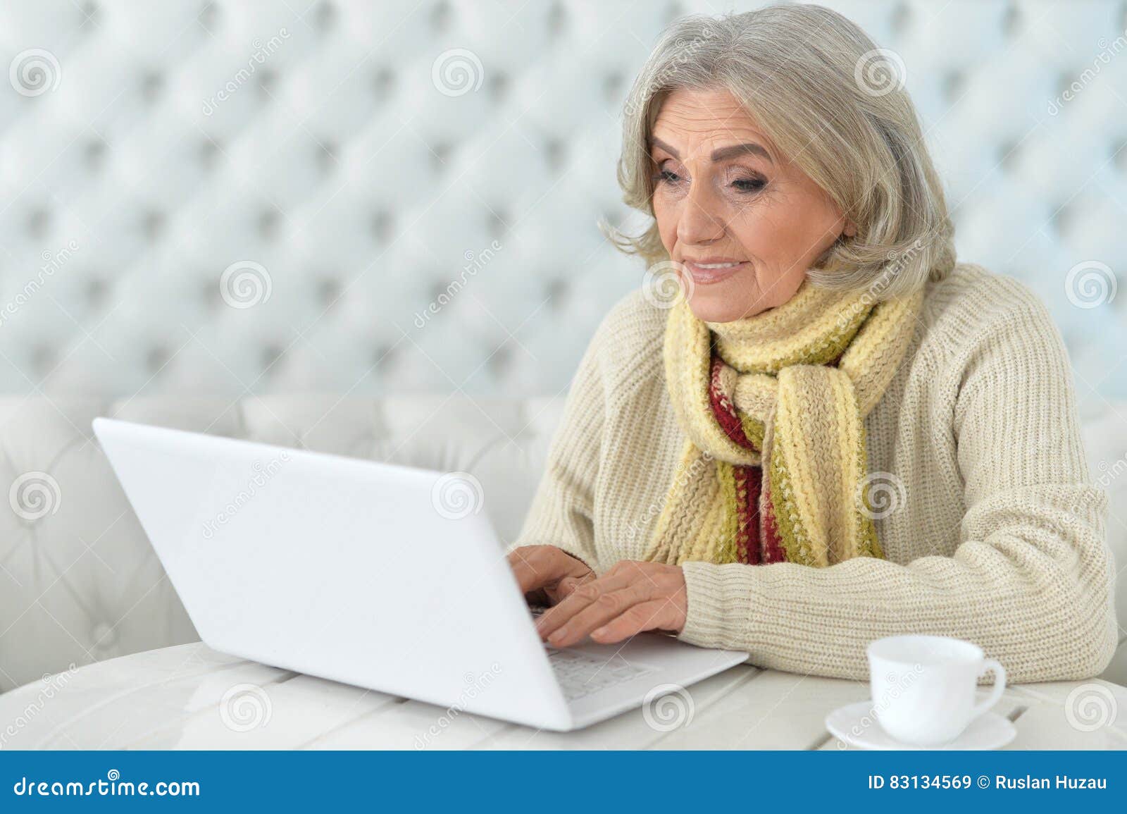 Senior Woman Using Computer Stock Image - Image of processing, elderly ...