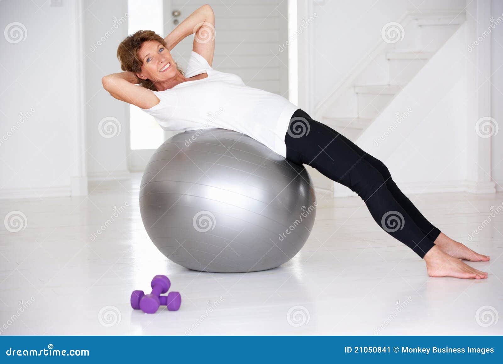 Senior Woman Using Gym Ball Stock Image - Image of people, horizontal ...