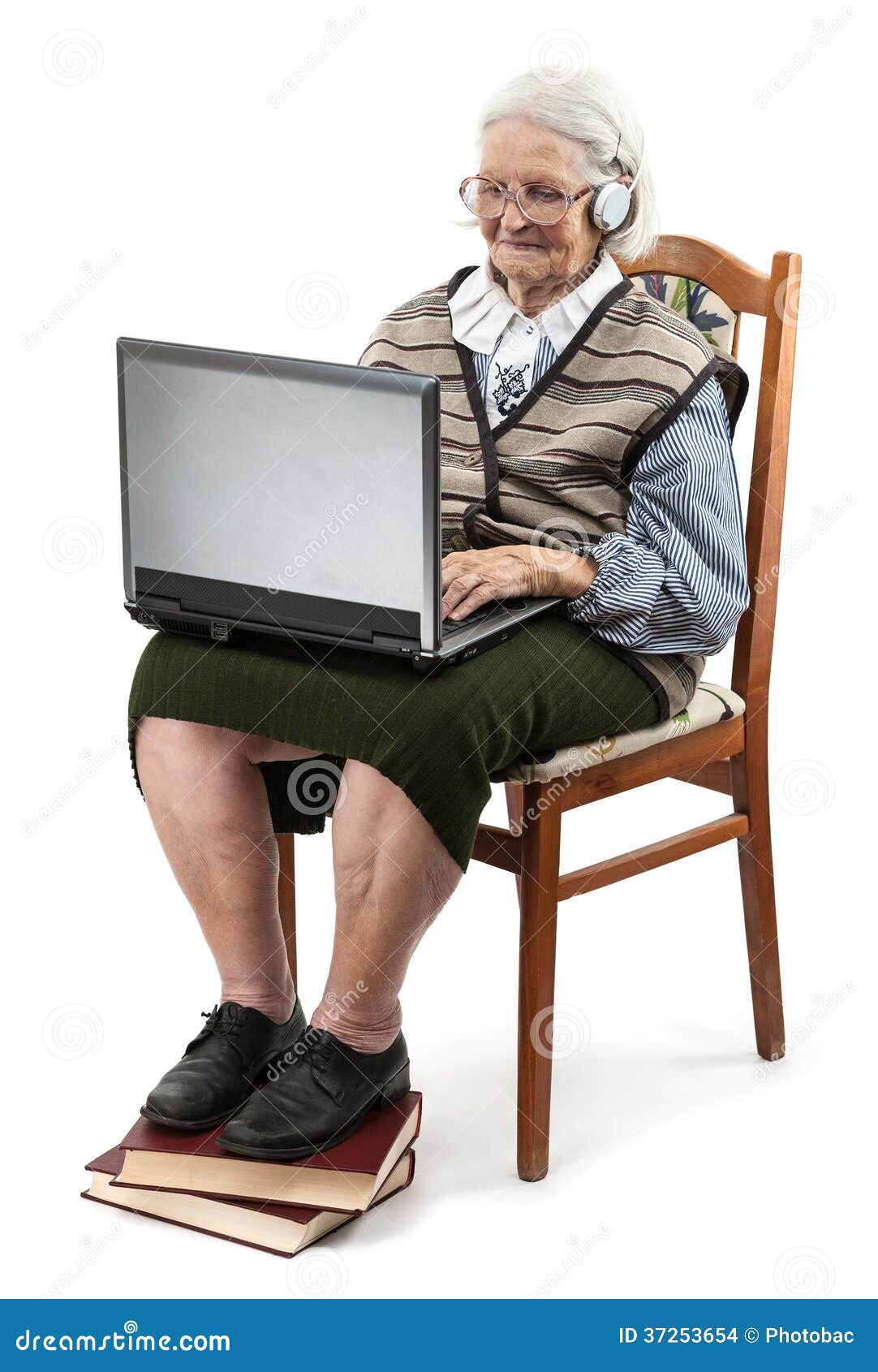 Senior Woman Using Laptop Computer Ower White Stock Photo - Image of ...