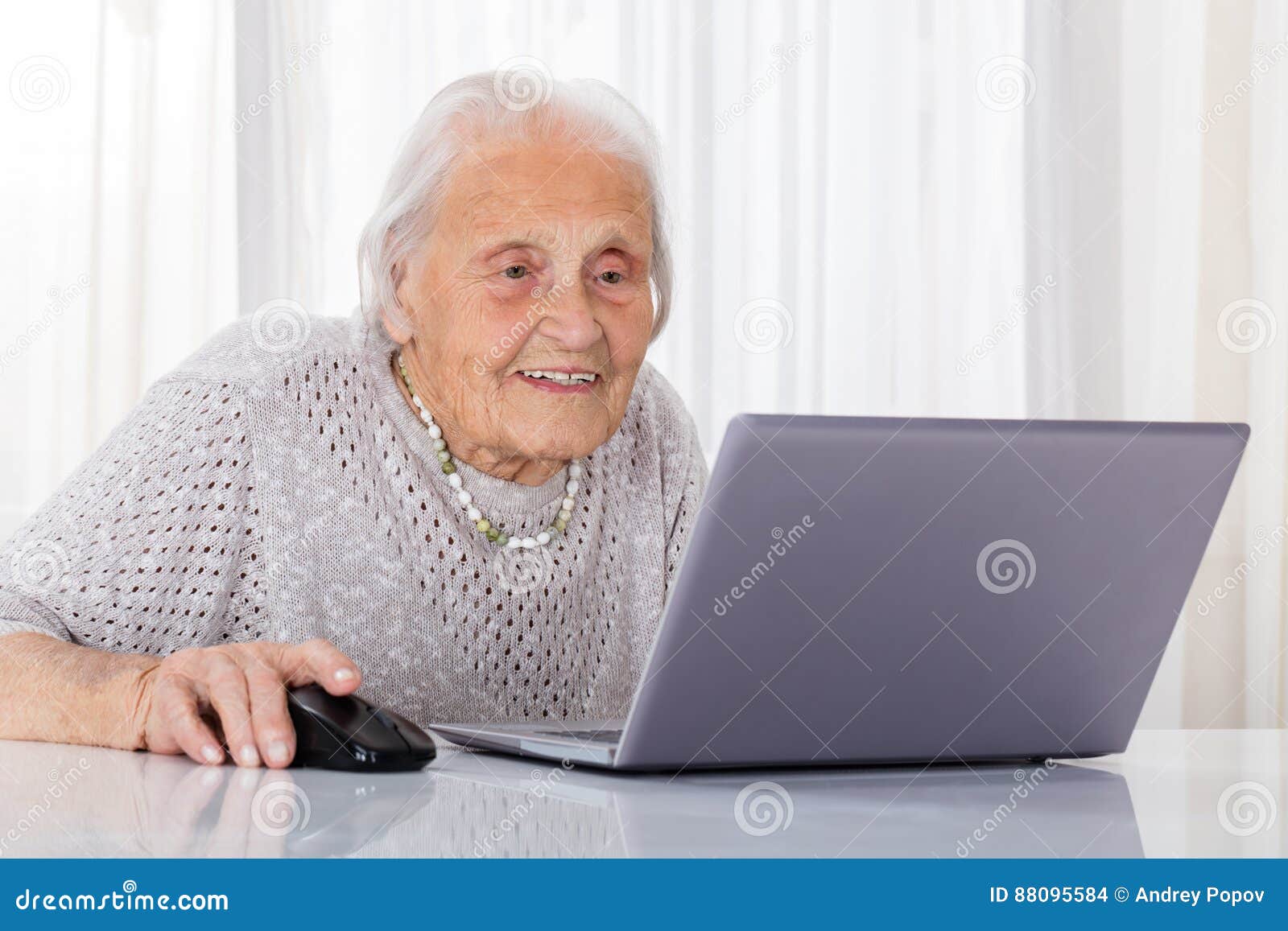 Senior Woman Using Laptop stock photo. Image of happiness - 88095584