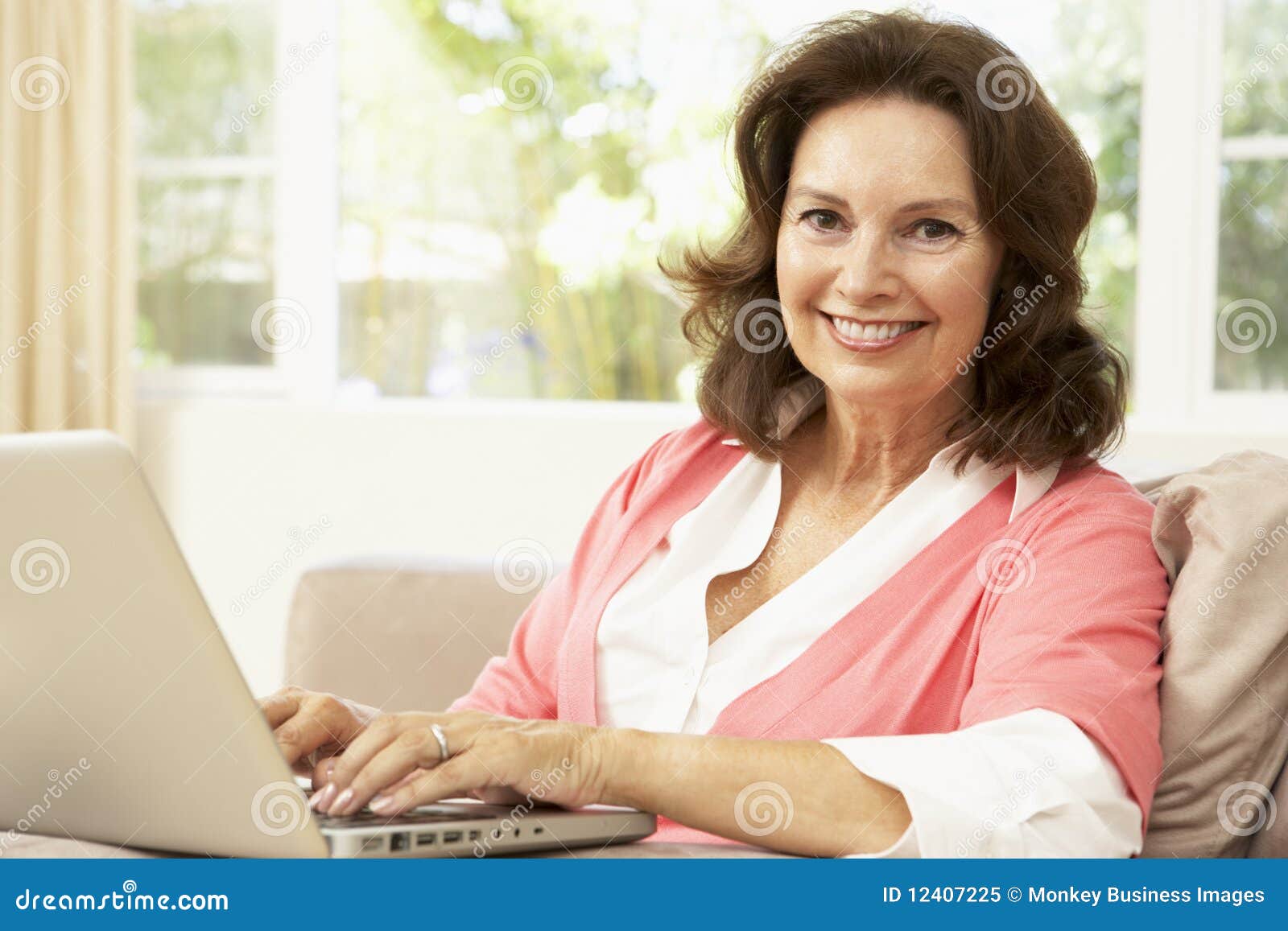 Senior Woman Using Laptop at Home Stock Image - Image of sitting, happy ...