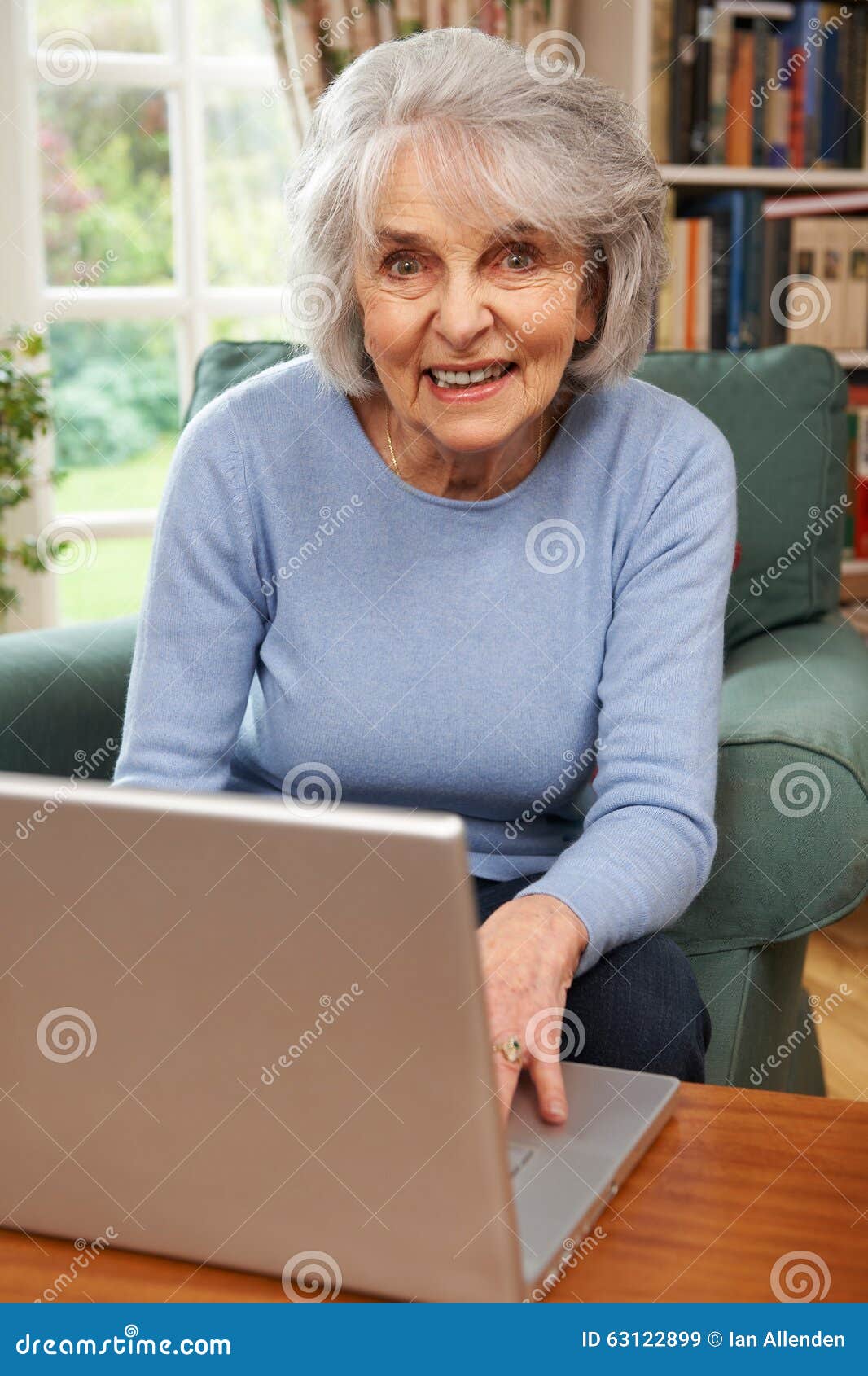 Senior Woman Using Laptop at Home Stock Image - Image of caucasian ...