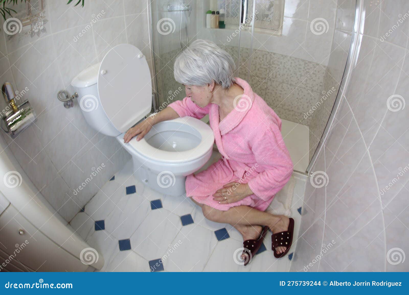 Senior Woman Vomiting in the Bathroom Stock Photo - Image of hangover ...