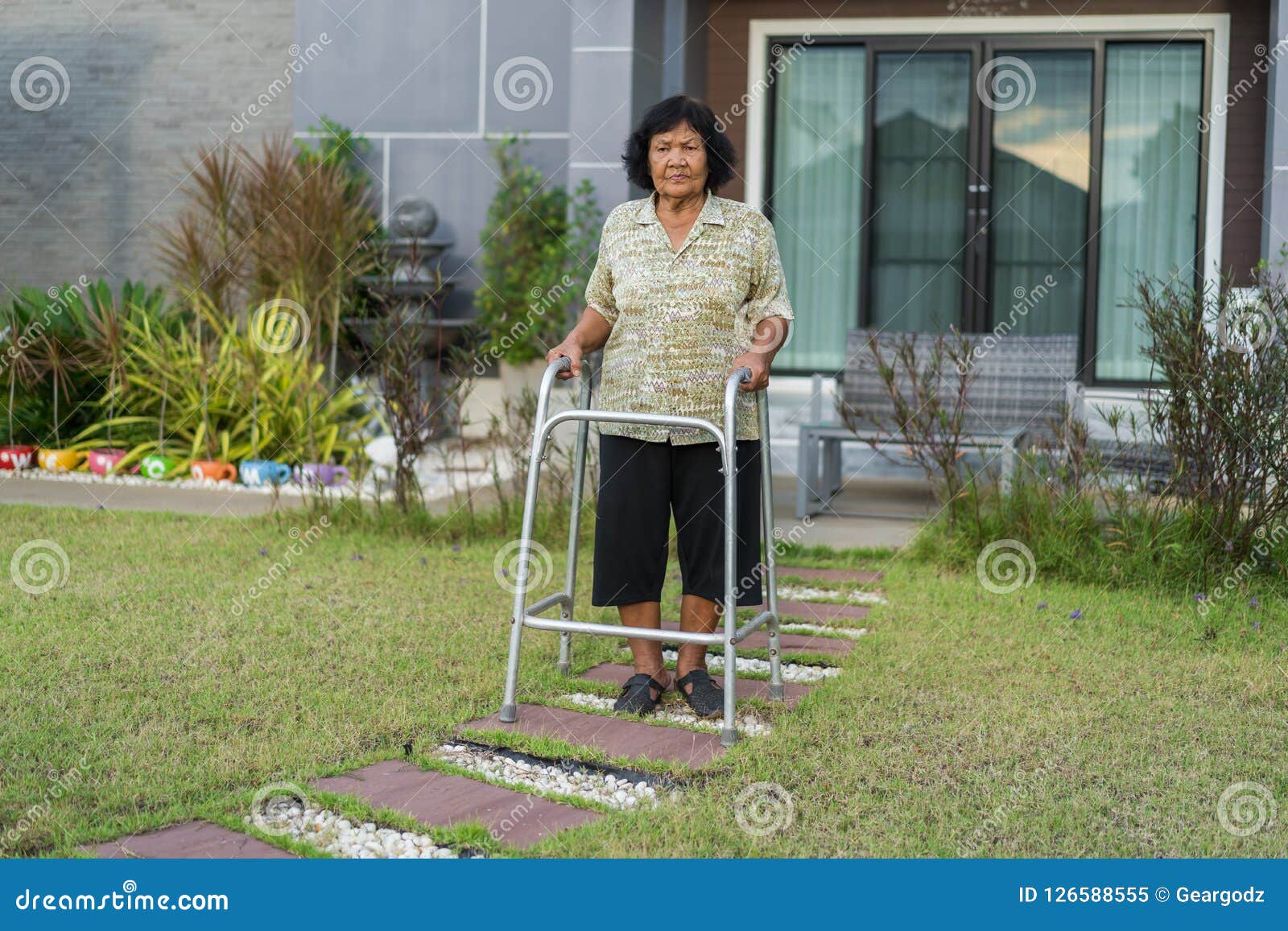Senior Woman Walking with Walker Stock Image - Image of disabled ...
