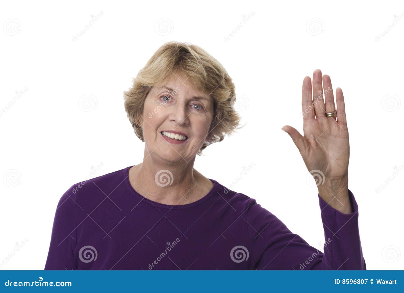 Senior Woman Waving Hand in Greeting Stock Image - Image of elderly ...