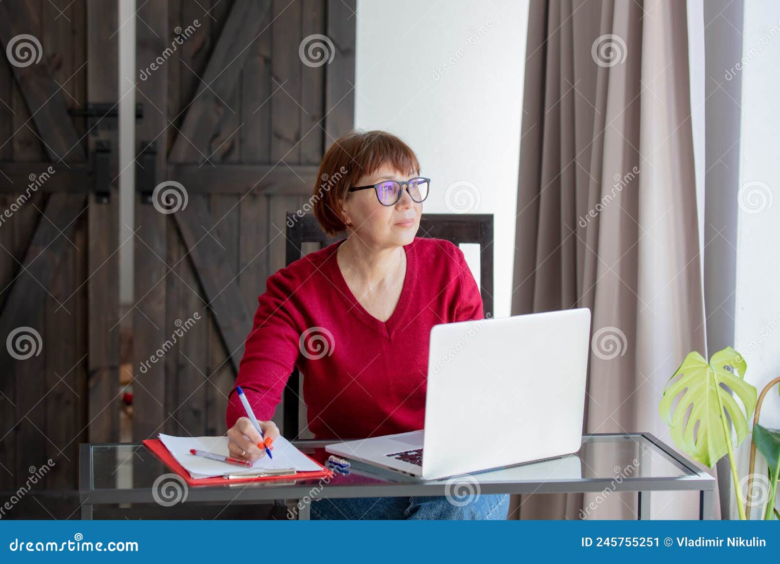 Senior Woman Working with Laptop Computer at Home Stock Image - Image ...