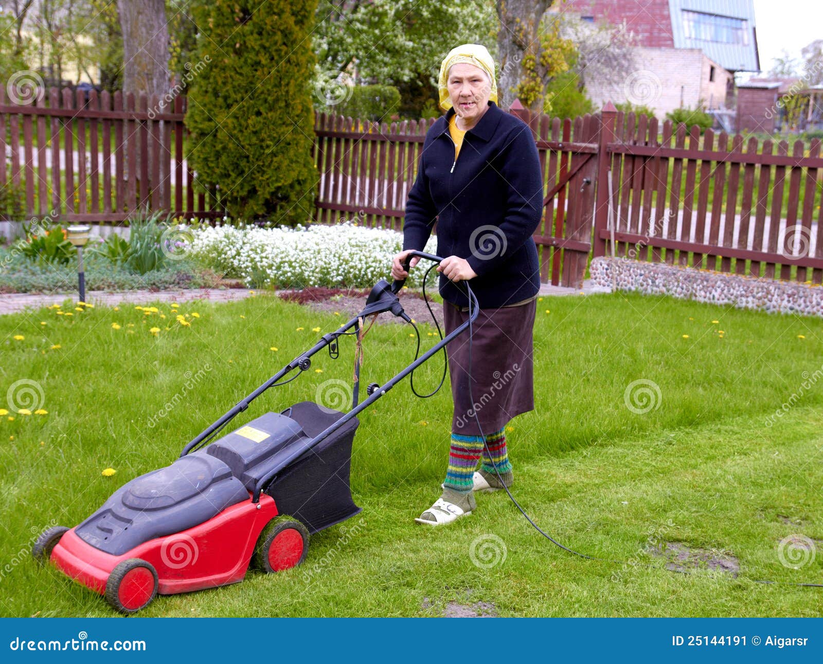 Senior Woman Working with Lawn Mower Stock Image - Image of lawn, work ...
