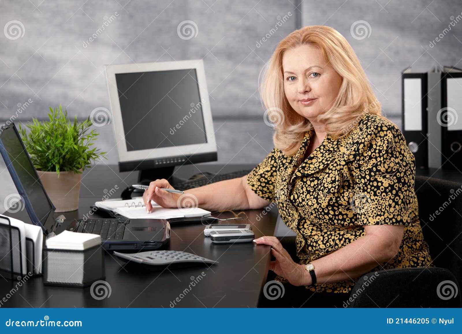 Senior Woman Working in Office Stock Image - Image of desk, indoor ...
