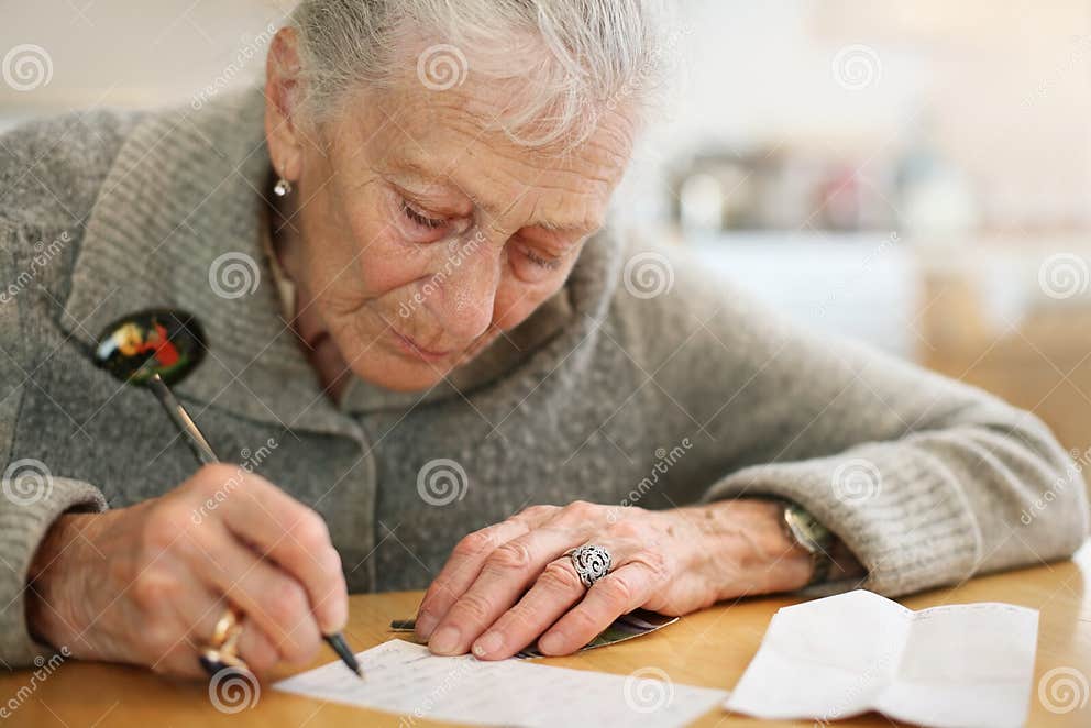 Senior woman writing stock photo. Image of female, aged - 3662514