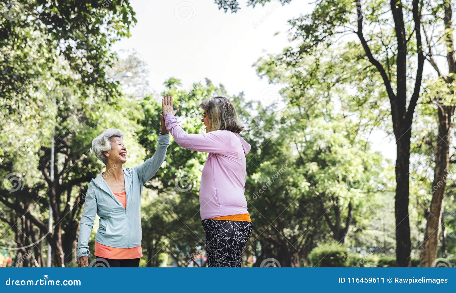Senior Women Giving a High Five Stock Image - Image of building ...