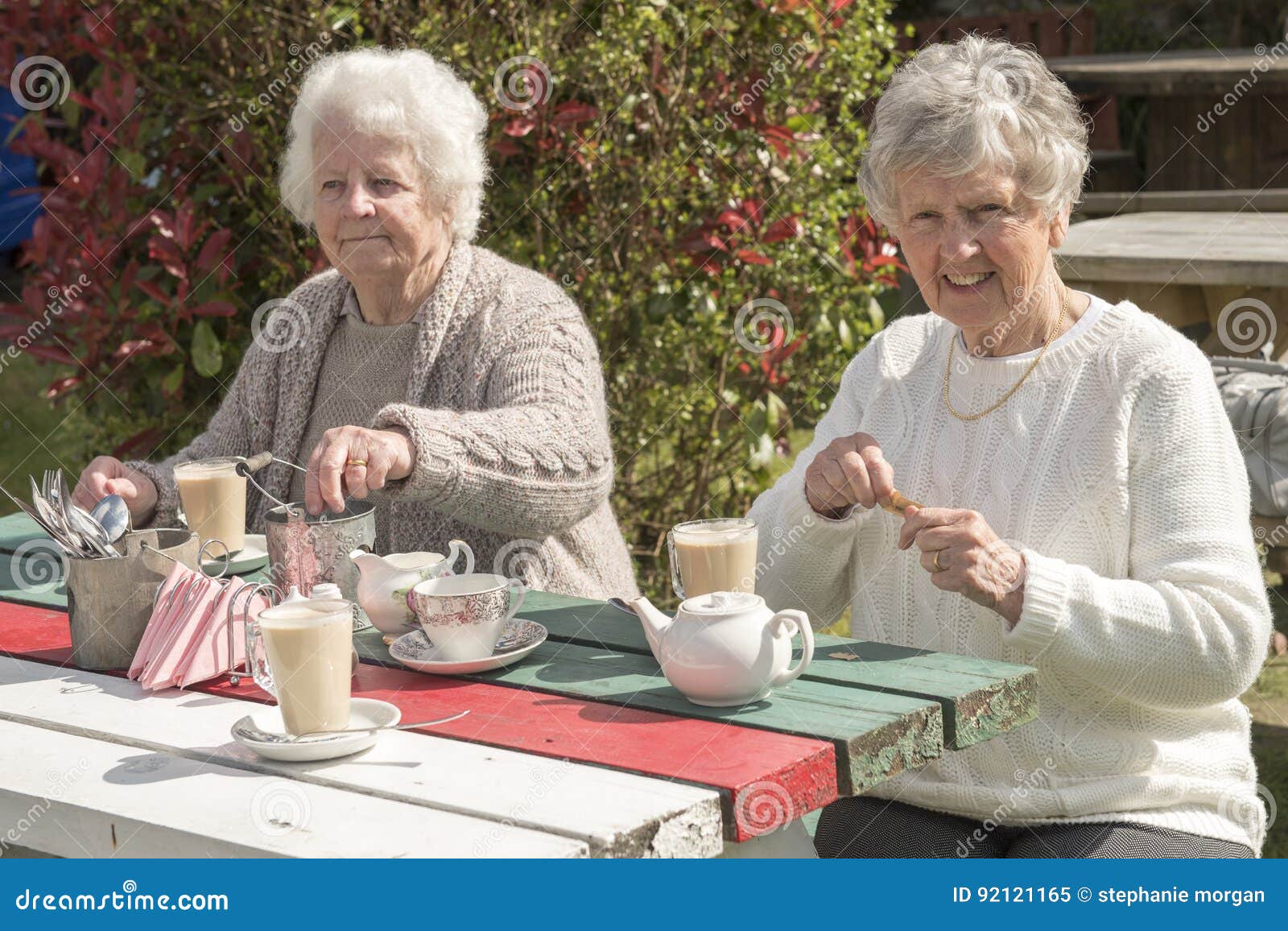 Senior Women Having Coffee Outdoors Stock Image - Image of caucasian ...