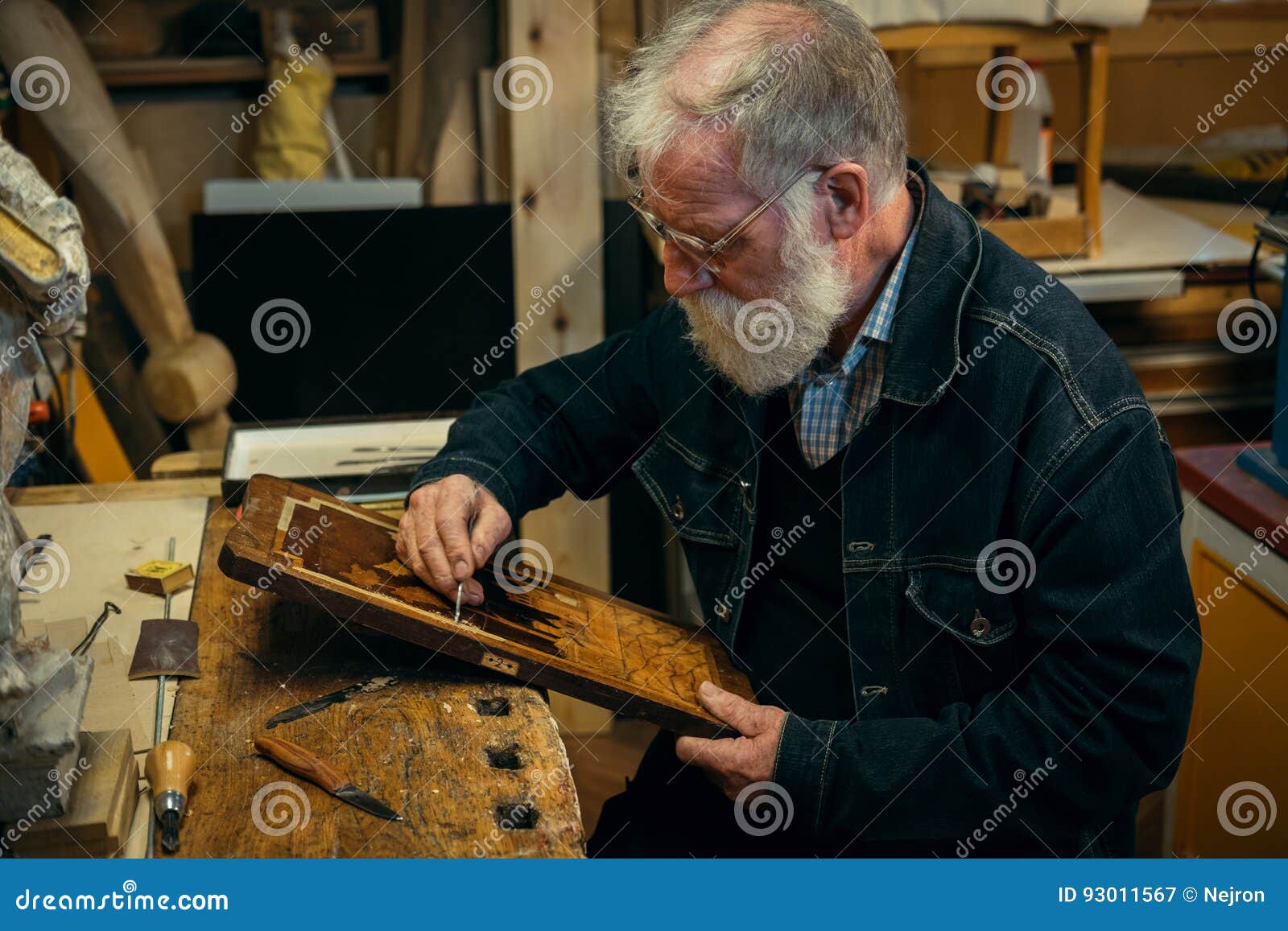 Senior Wood Carving Professional during Work Stock Image - Image of ...