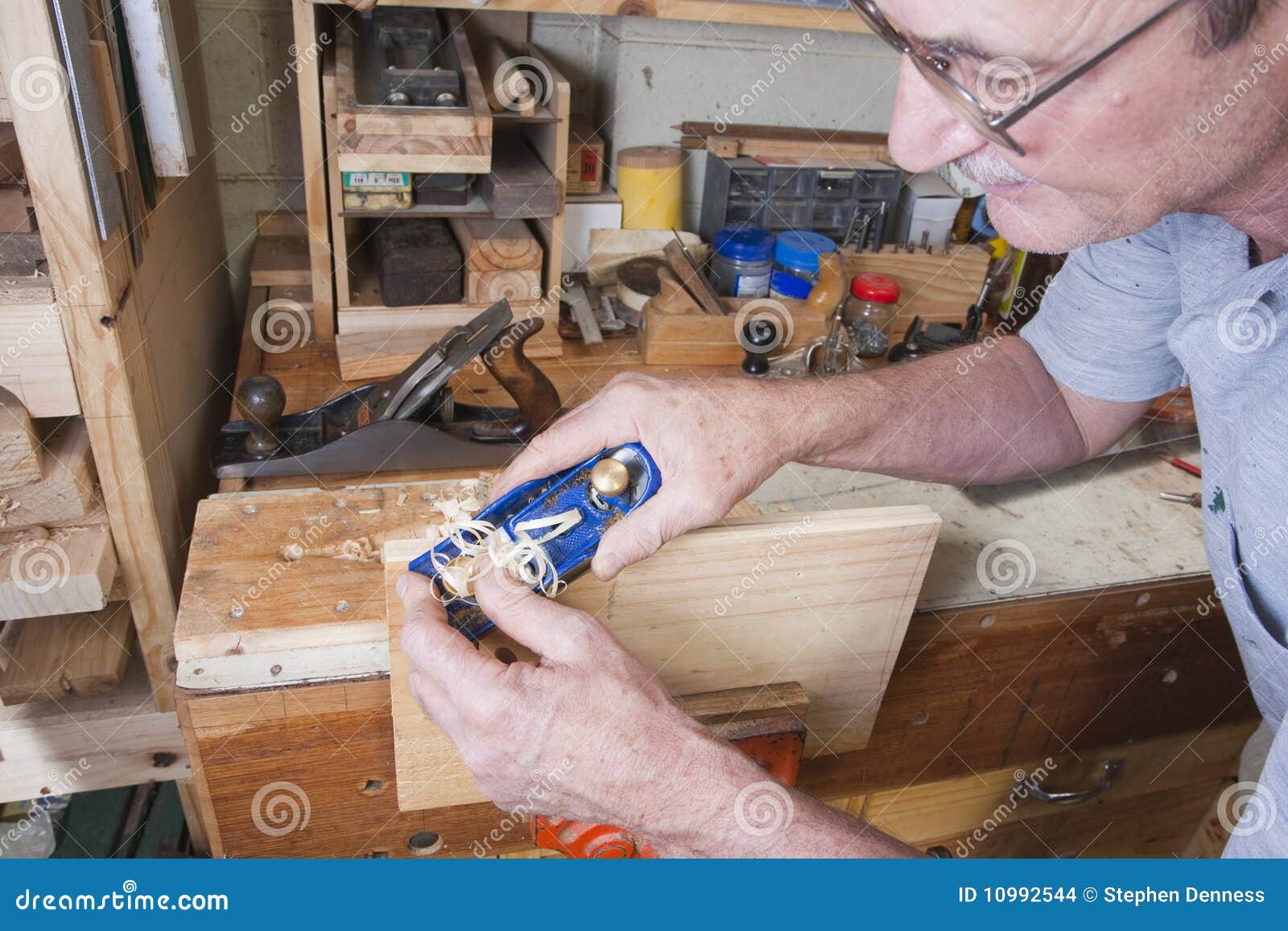 Senior Woodworking with Edging Plane Stock Photo - Image of tools, wood ...