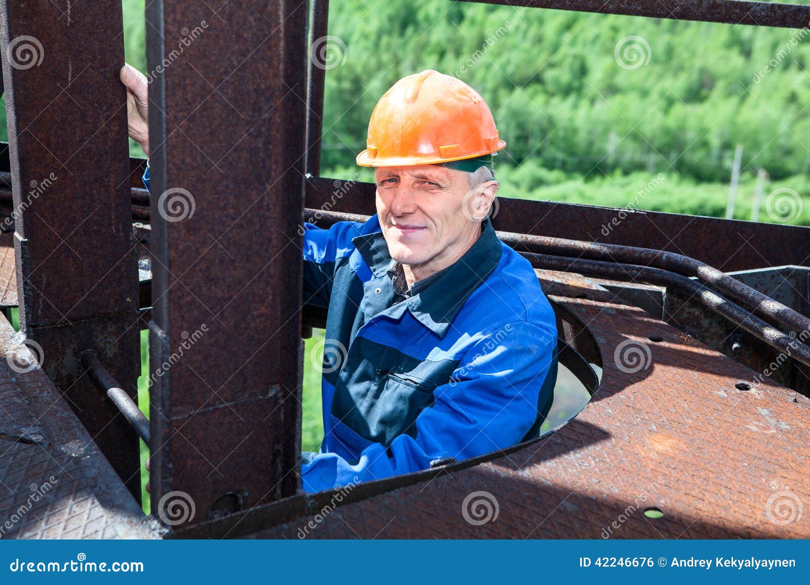 Senior Worker Climbing Up for Maintenance Works Stock Photo - Image of ...
