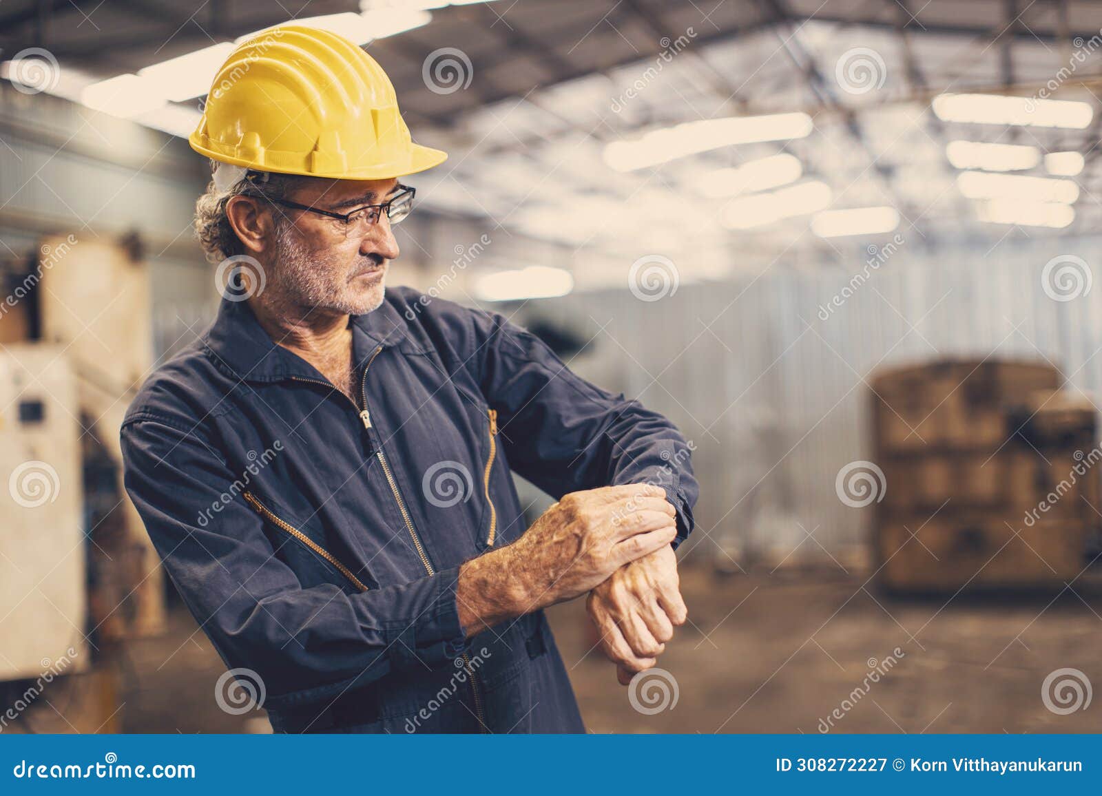 Senior Worker Engineer Time Check Looking Clock Wrist for Working in ...