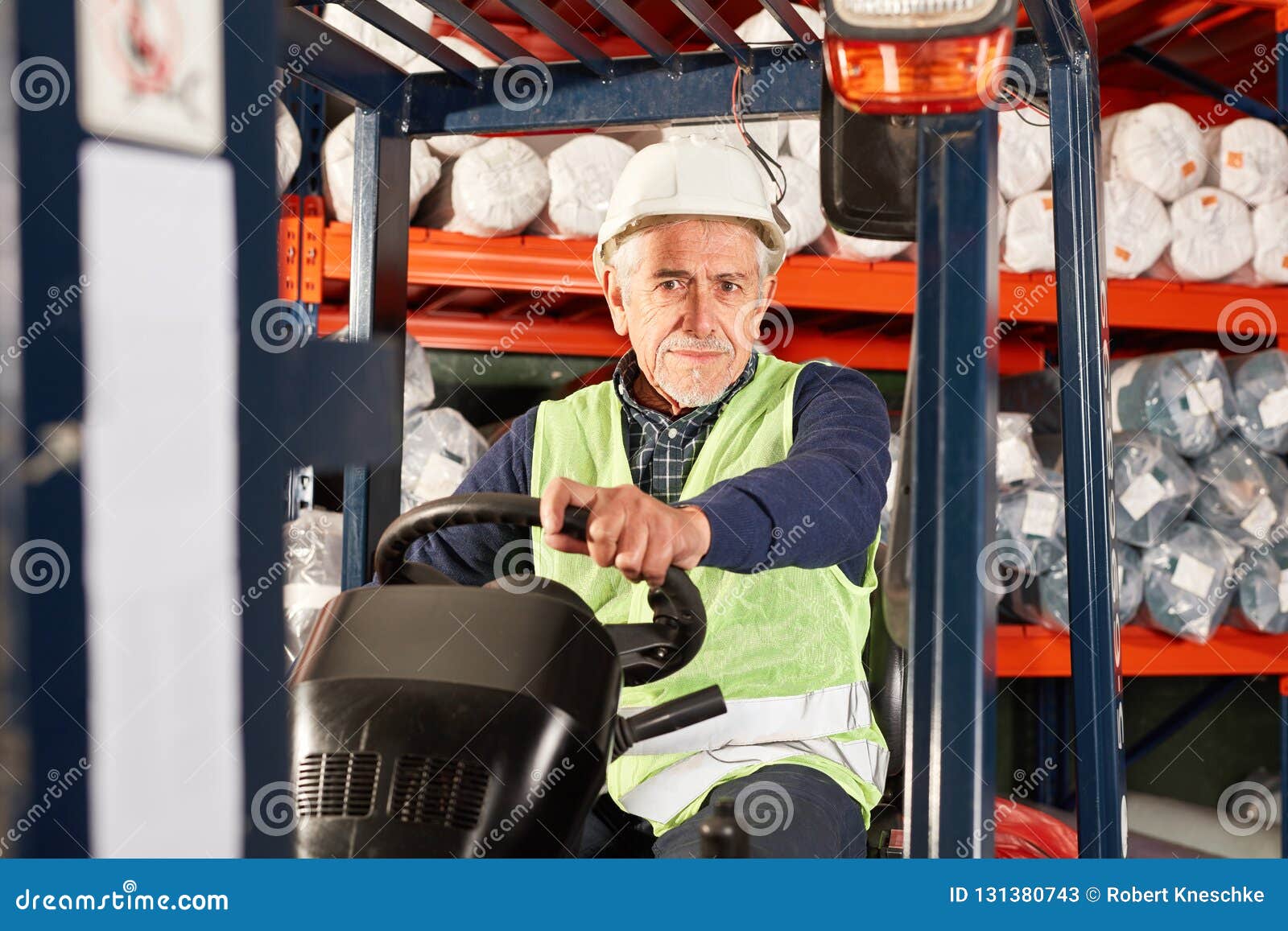 Senior Worker on the Forklift Stock Image - Image of distribution ...