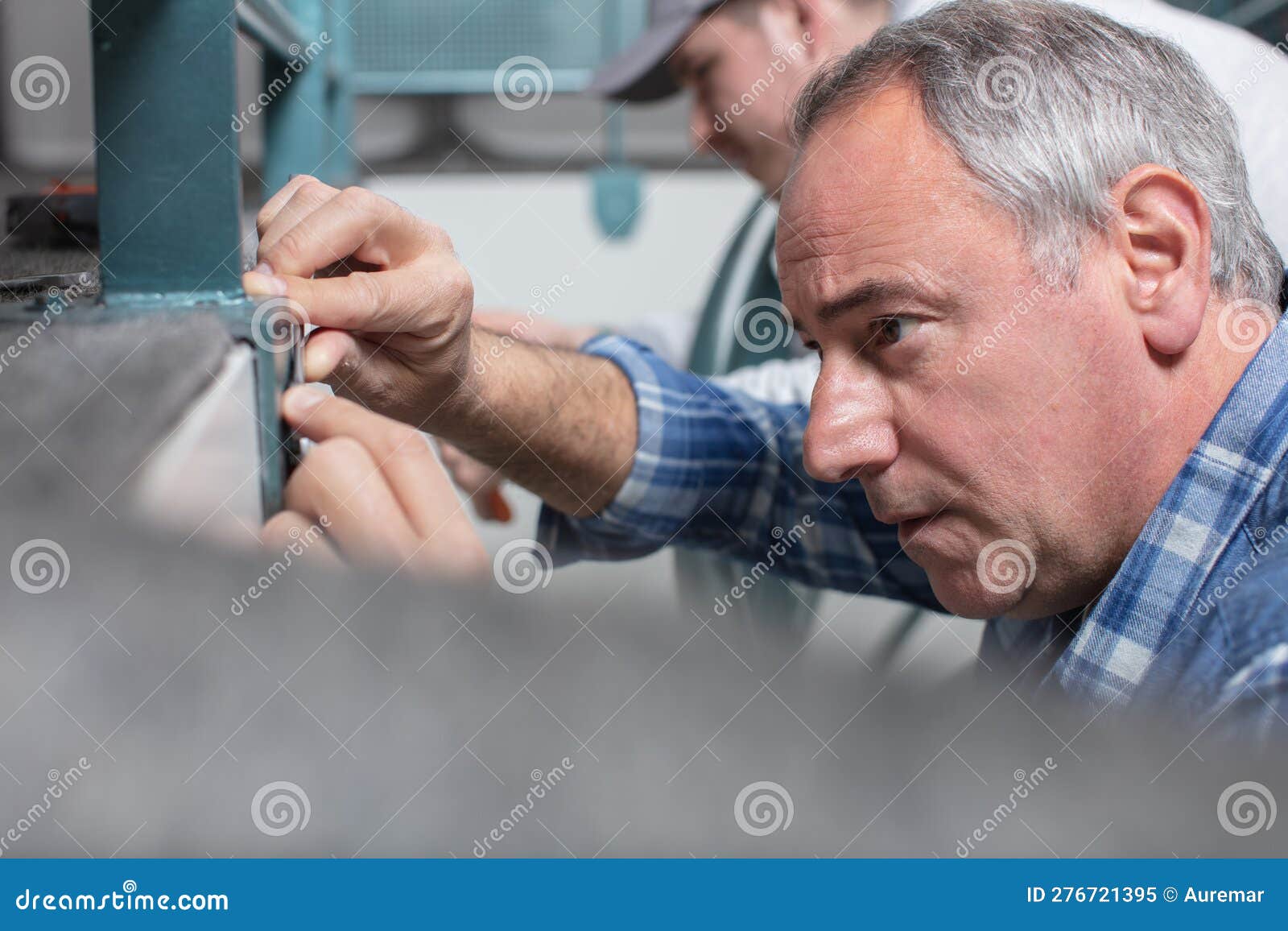 Senior Worker Inside Building during Renovations Stock Image - Image of ...